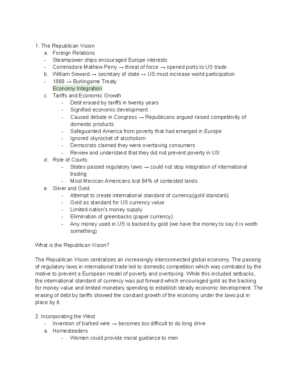 Chapter 16 Notes - The Republican Vision a. Foreign Relations ...
