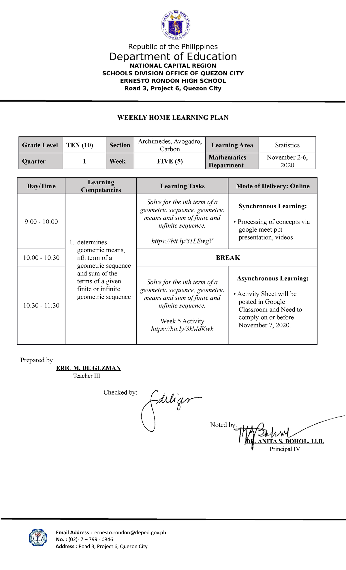 DE Guzman- Whlpweek 5 math 10 - Republic of the Philippines Department ...