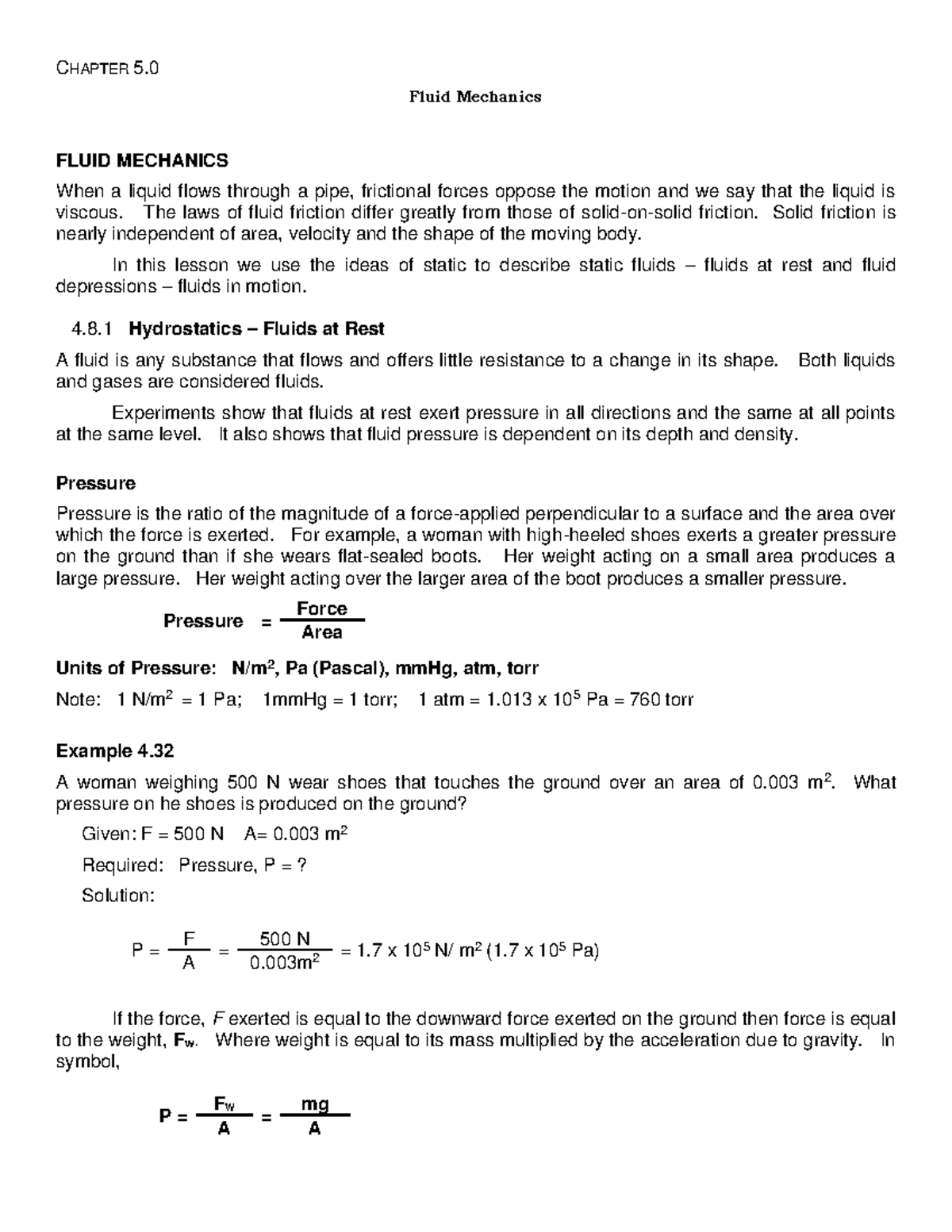 Fluid Mechanics, HEAT AND Calorimetry - CHAPTER 5. Fluid Mechanics ...