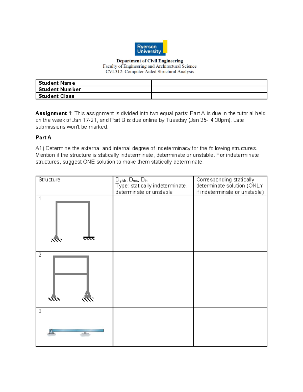 Assignment 1A - cvl 312 - Student Name Student Number Student Class ...