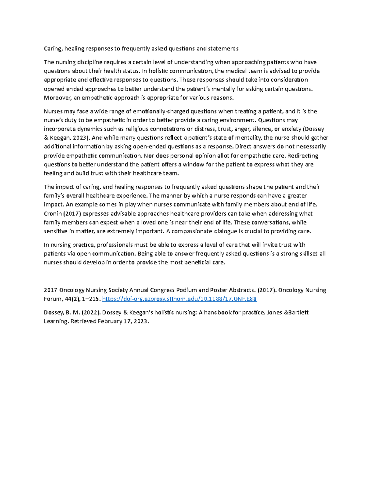 Discussion Response - Caring, healing responses to frequently asked ...