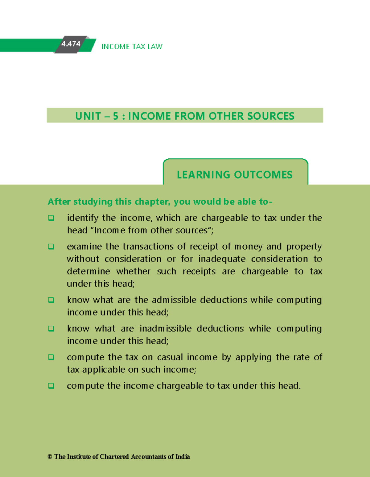 Unit 5 Income from Other Sources - 4. 474 INCOME TAX LAW LEARNING ...