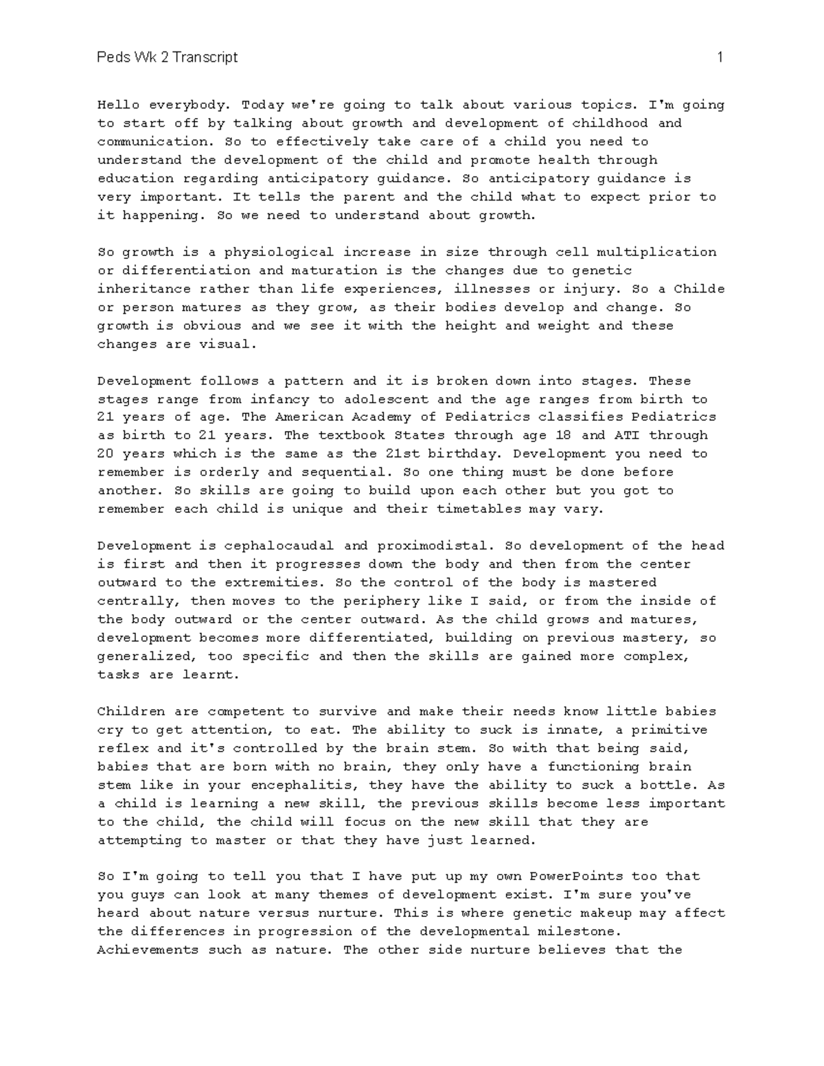Peds Wk 2 Lecture Transcript Peds Wk 2 Transcript 1 Hello Everybody Today Going To Talk About 3025