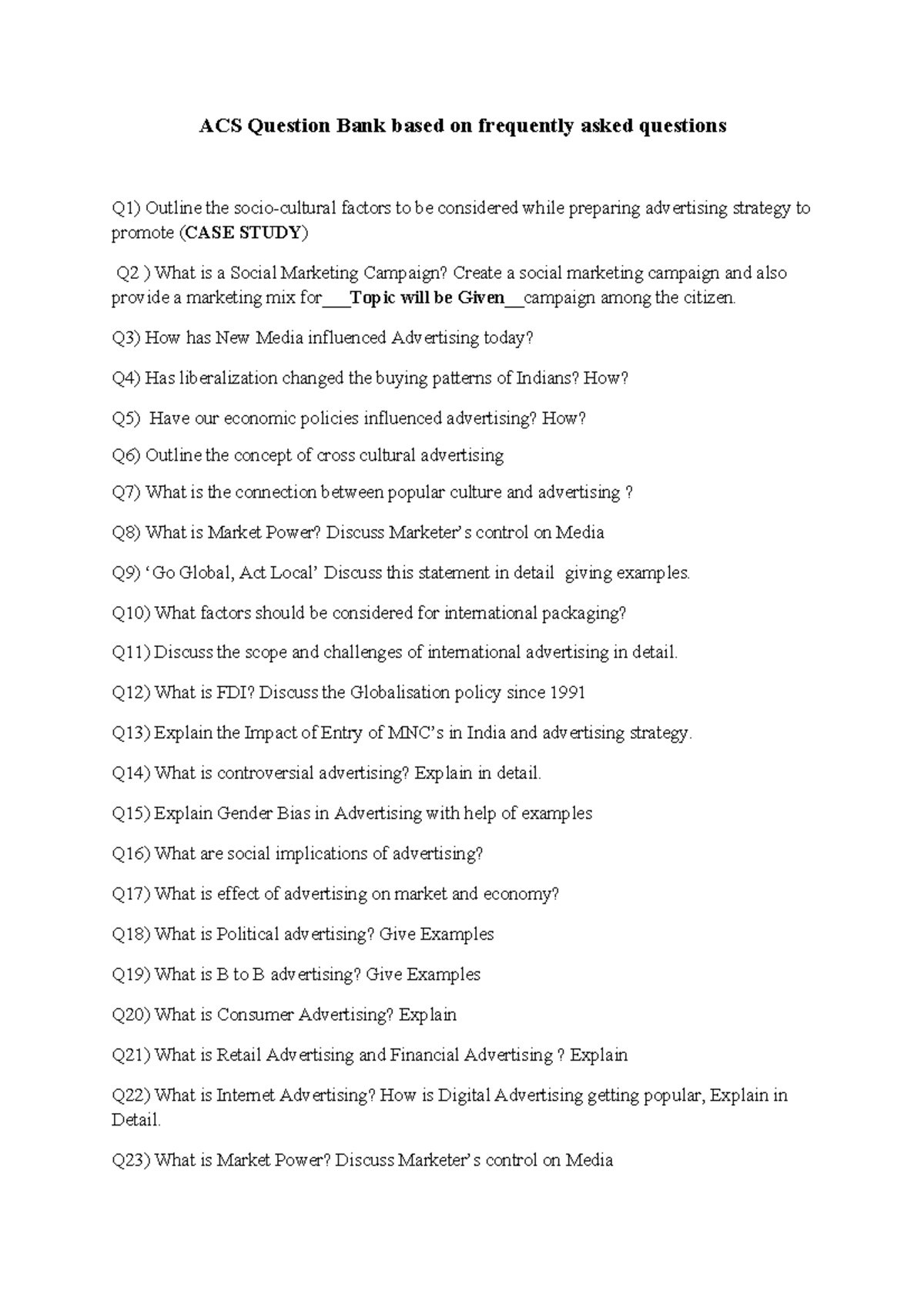 Question Bank ACS Frequently Asked - ACS Question Bank based on ...