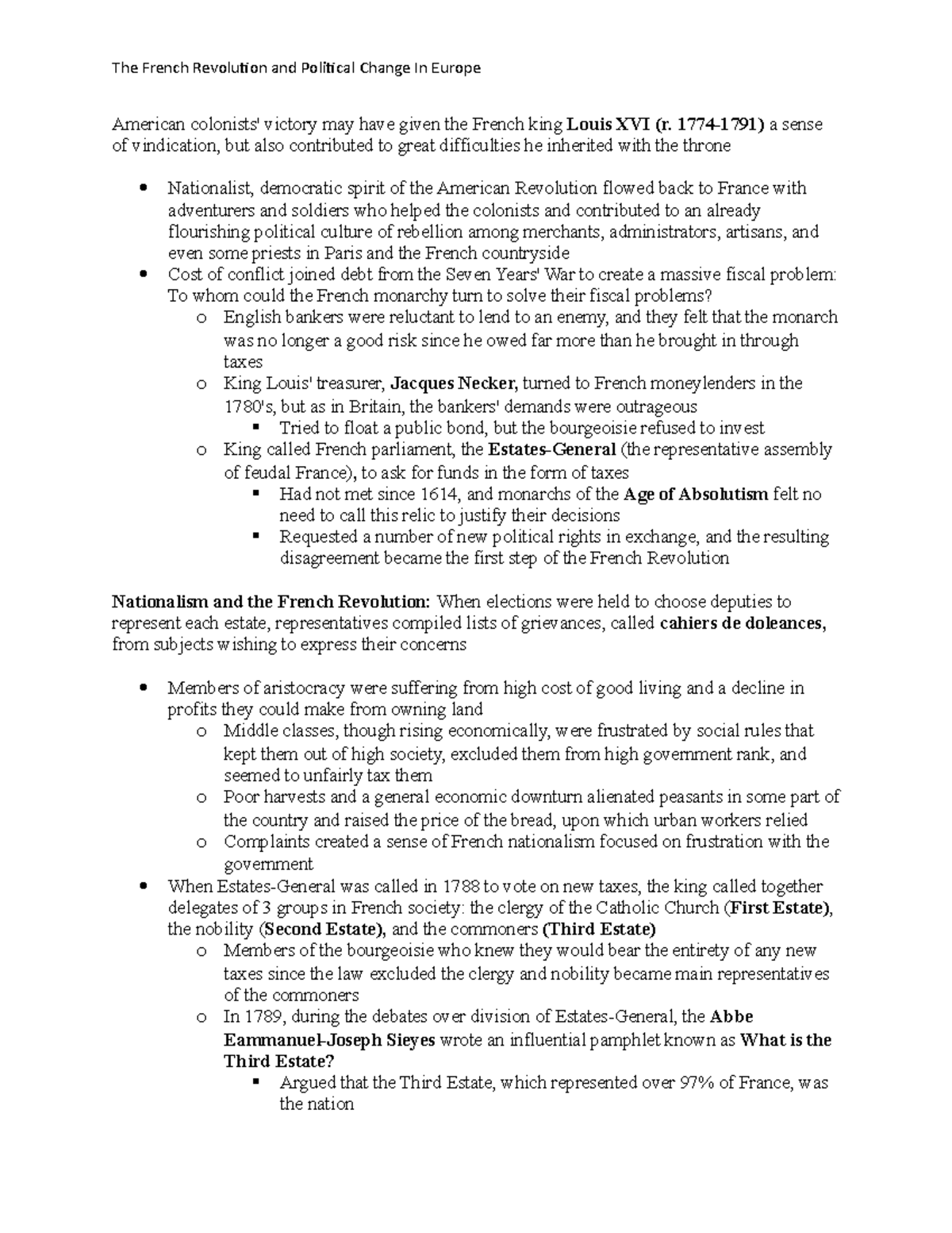 French Revolution and Political Change in Europe - American colonists ...