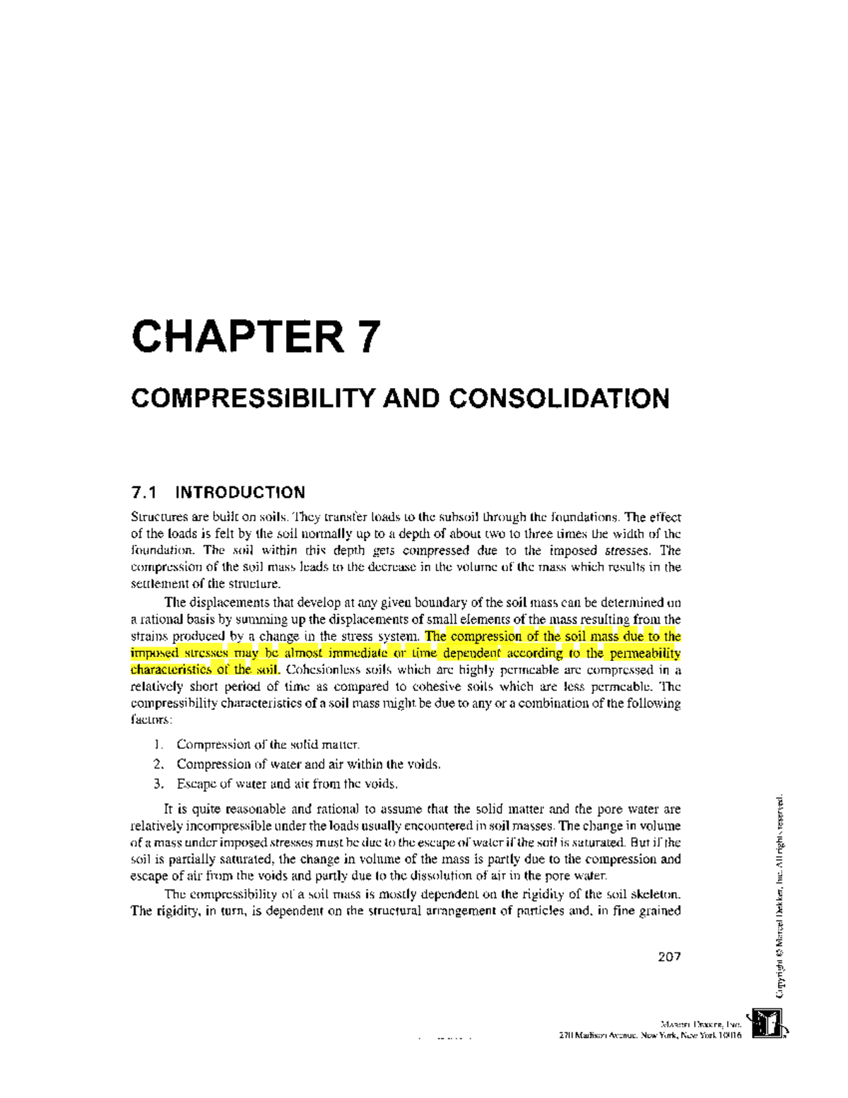 Compressibility and Consolidation - CHAPTER 7 COMPRESSIBILITY AND ...