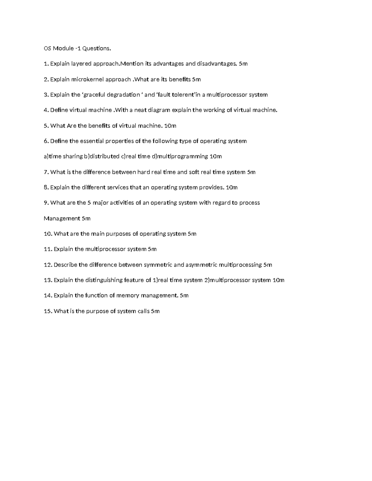 OS Module 1 imp qsts - OS Module -1 Questions. Explain layered approach ...