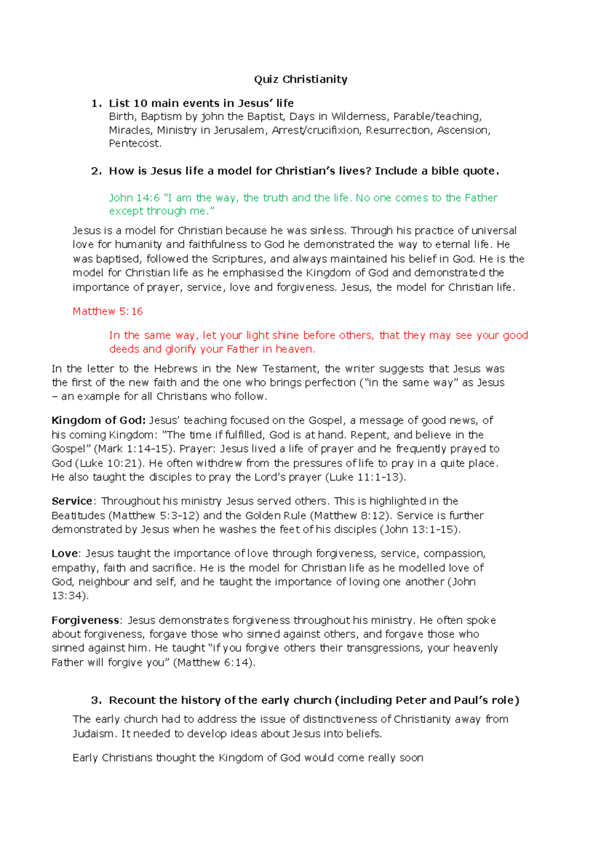 Christianity Quiz Answers - Quiz Christianity 1. List 10 main events in ...
