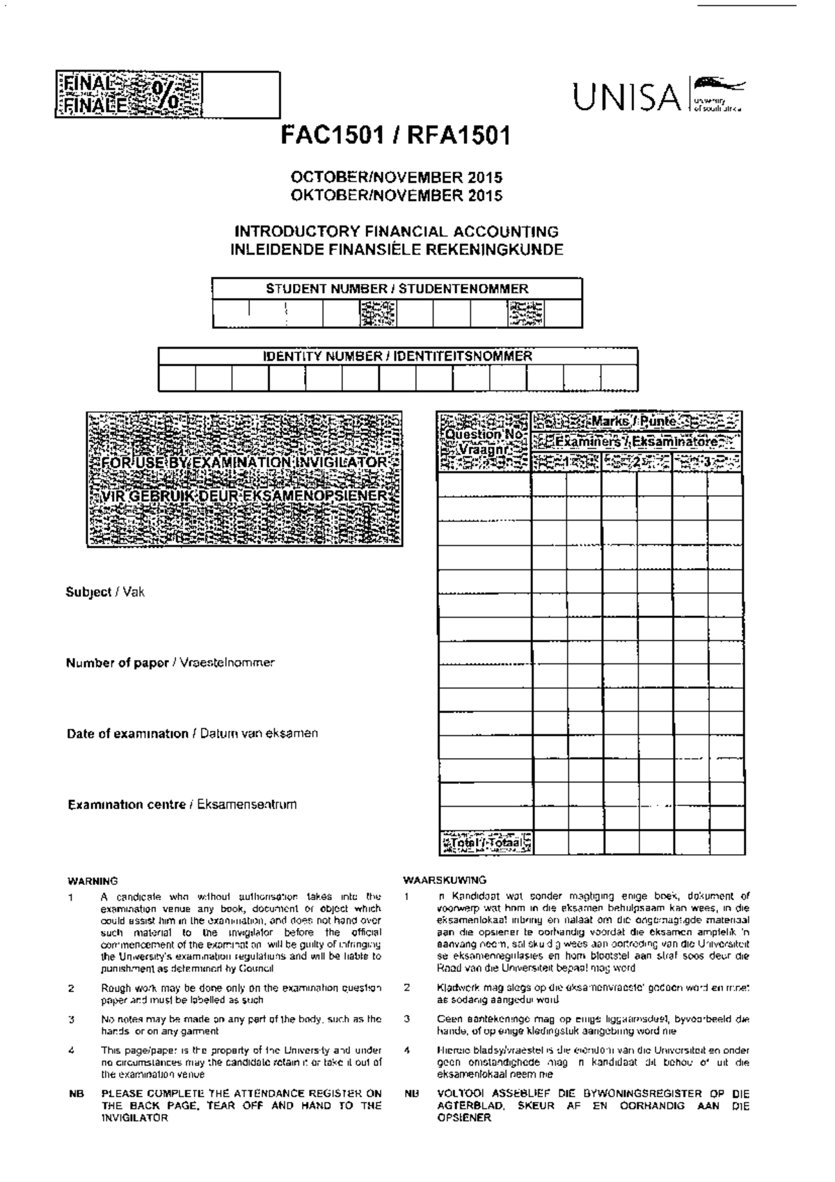 FAC1501-2015-10-Examination - FAC1501 - Studocu