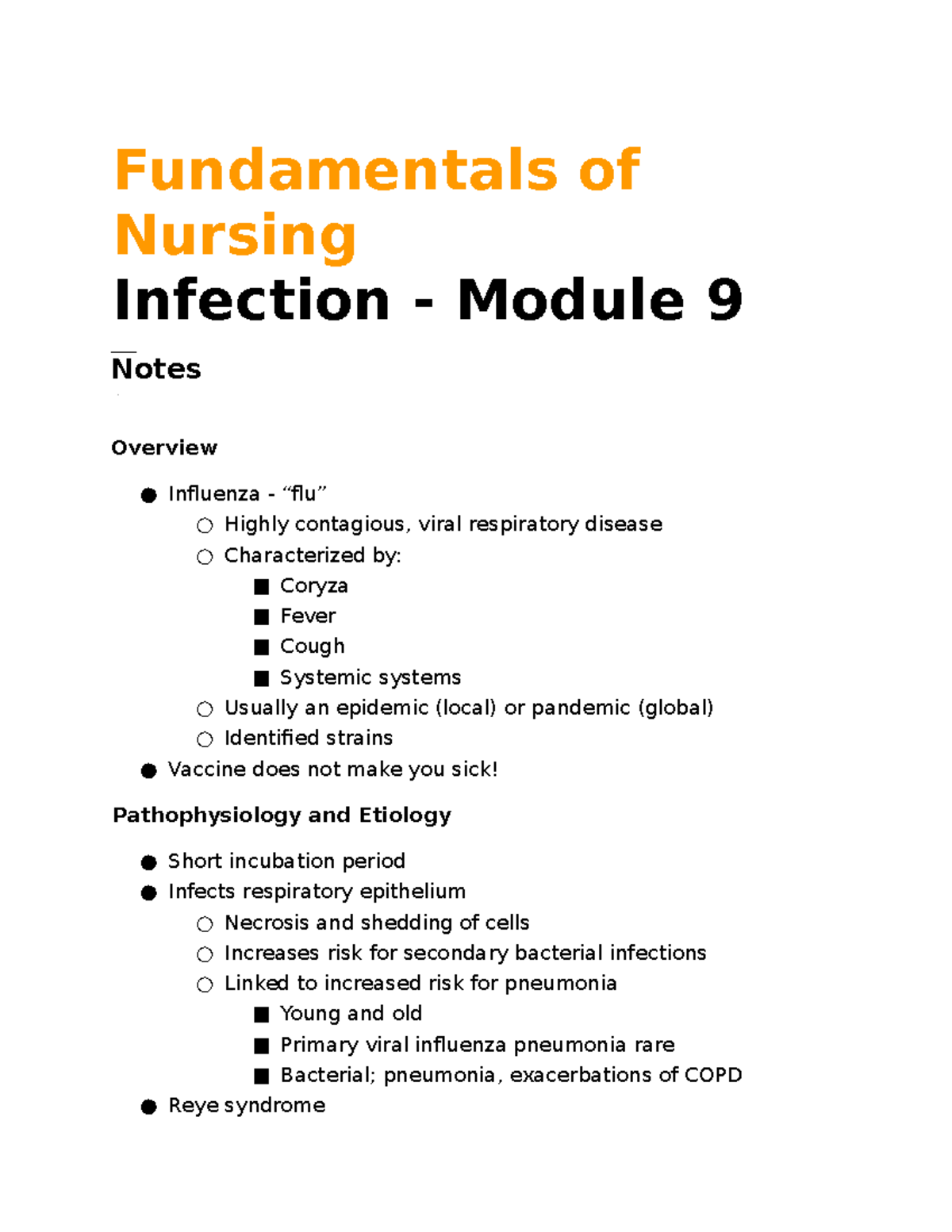 B260 Mod 9 - Module 9 - Exam 1 - Fundamentals of Nursing Infection ...
