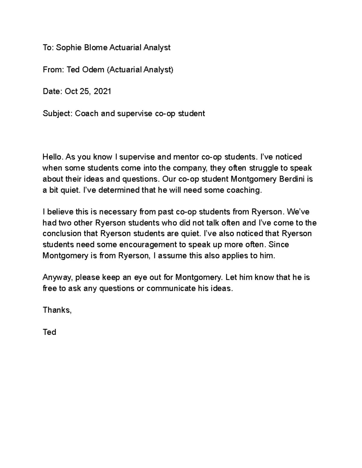 Business Decision-Making (BUS221) Baumtrog Memo - To: Sophie Blome ...