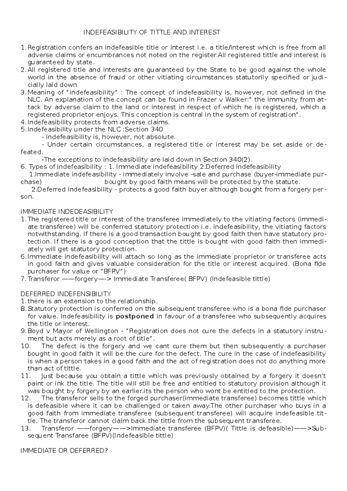 Land topic 2 - have fun - INDEFEASIBILITY OF TITTLE AND INTEREST 1 ...