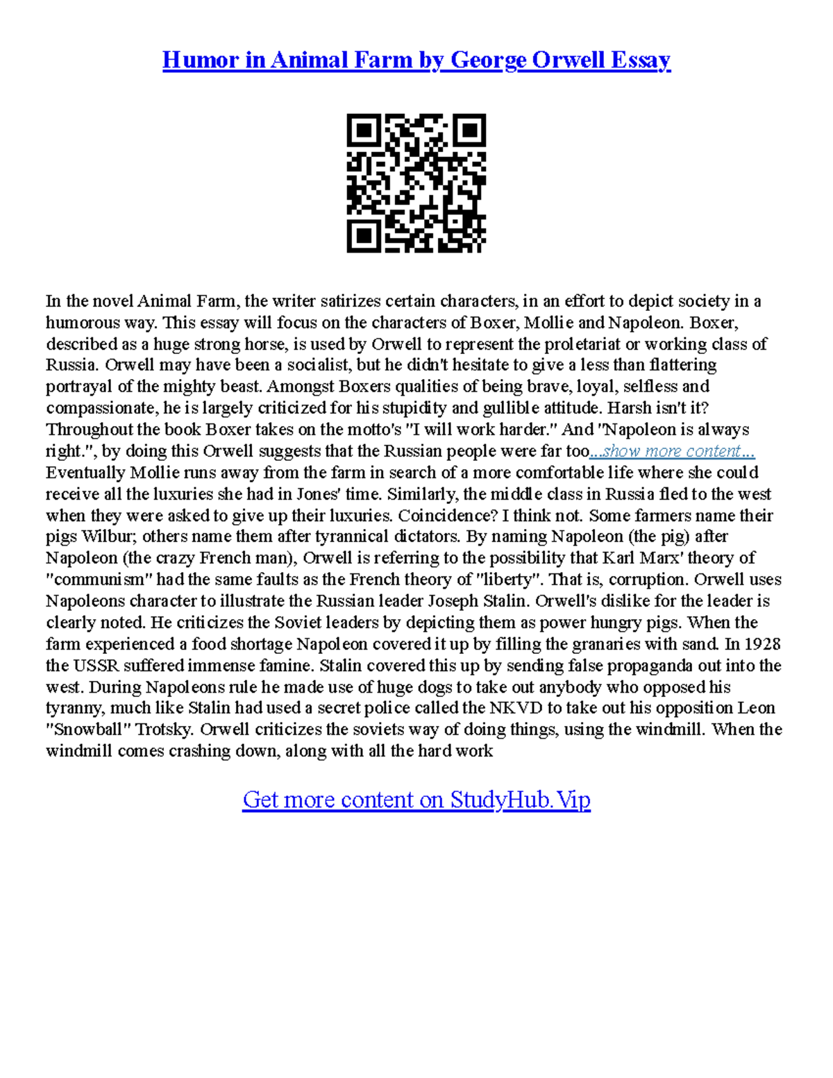 Essay On Animal Farm By George Orwell - Humor in Animal Farm by George ...