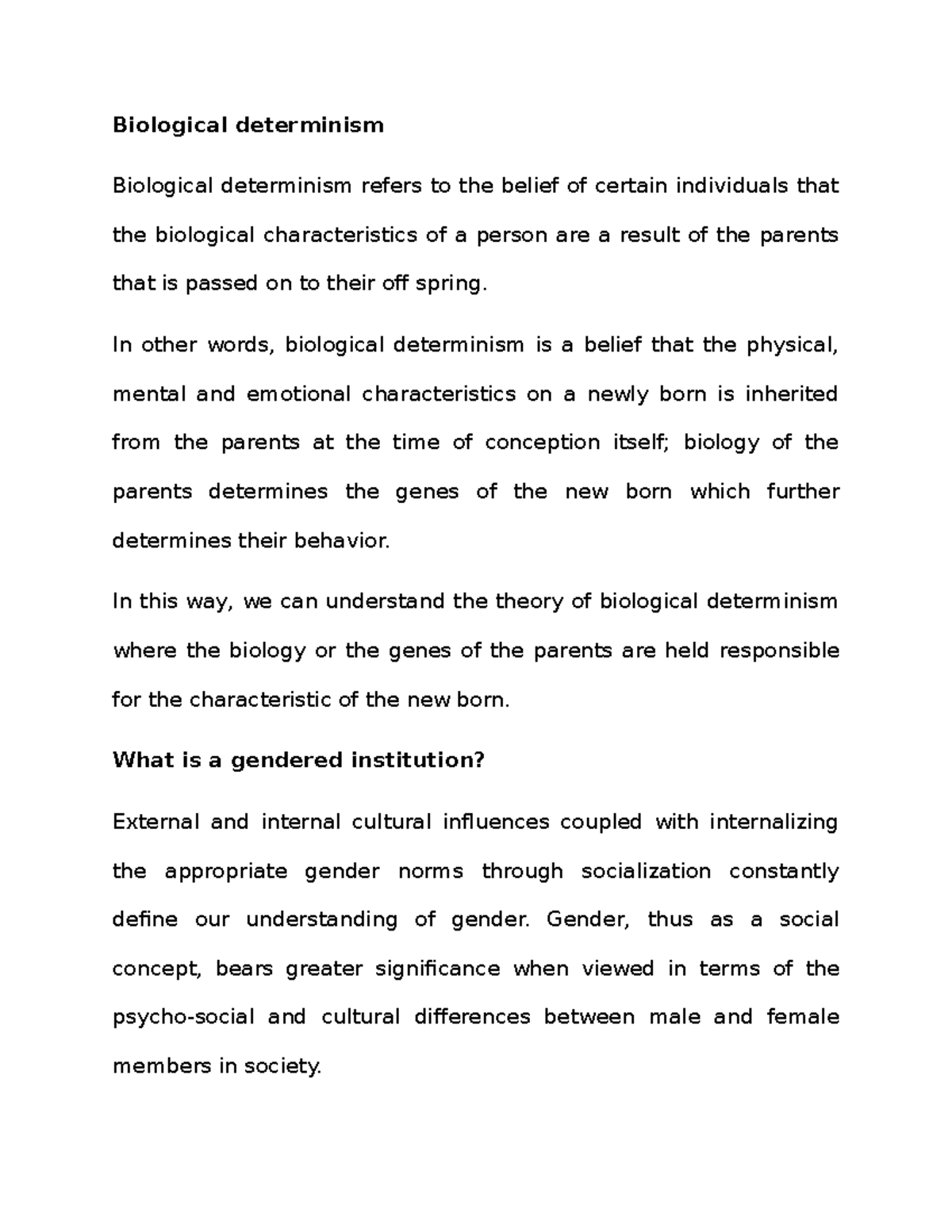 Bilogical determinism - Biological determinism Biological determinism ...