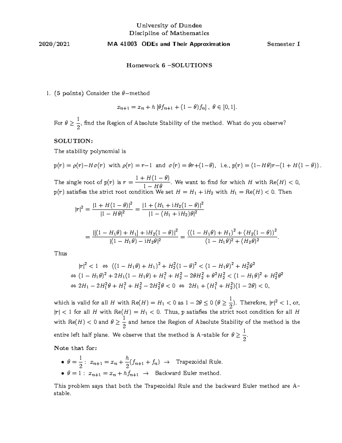Homework 6 Solutions - University of Dundee Discipline of Mathematics ...
