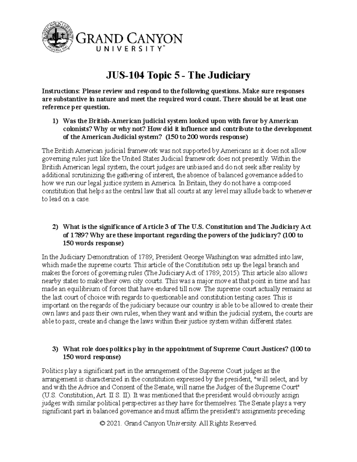 JUS-104 T5 Judiciary Worksheet (2) complete - Topic 5 The Judiciary ...