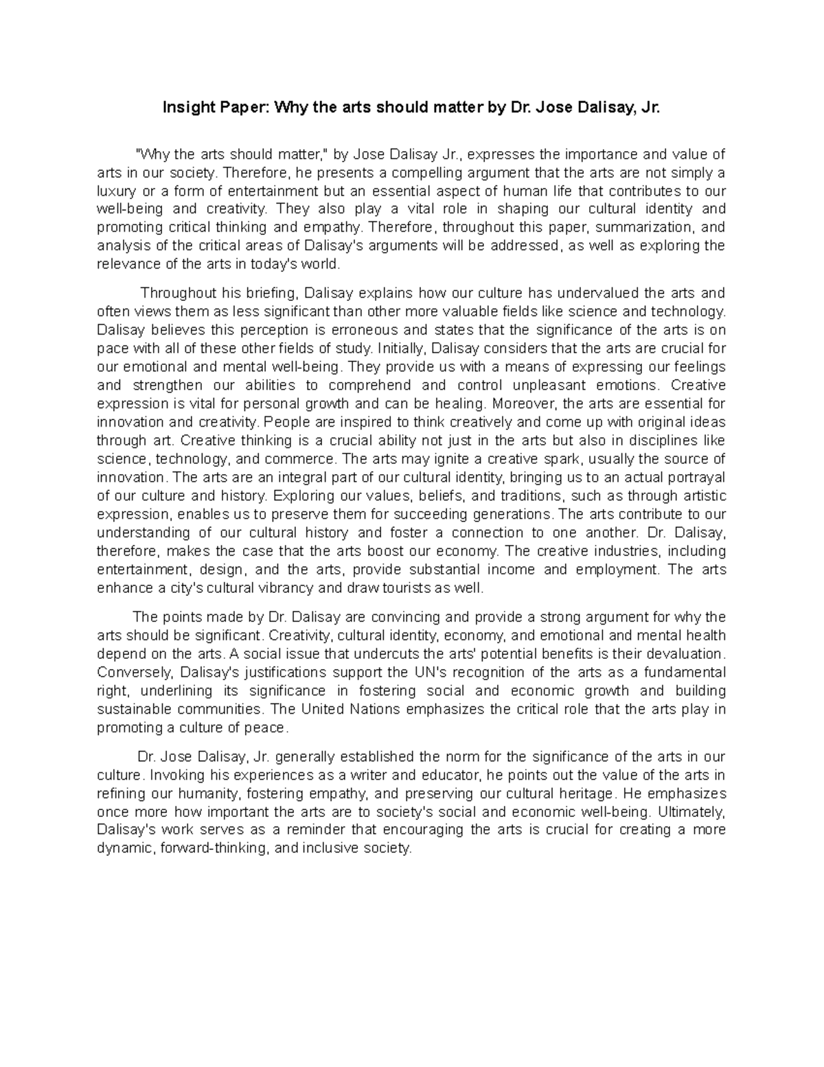 Sitjar A72 A1 - insight paper - Insight Paper: Why the arts should ...