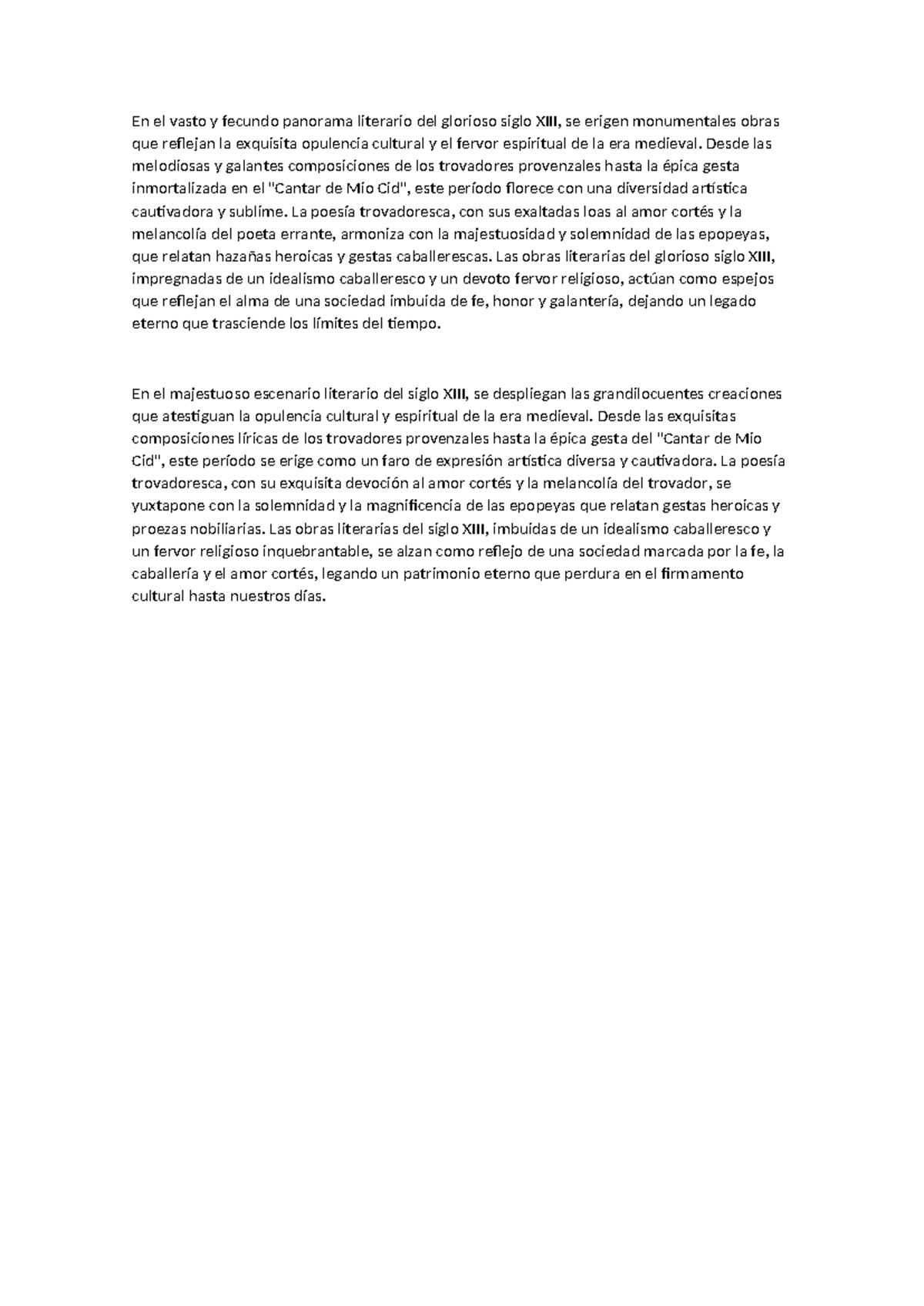 Literatura - Pequeño fragmento literario - En el vasto y fecundo ...