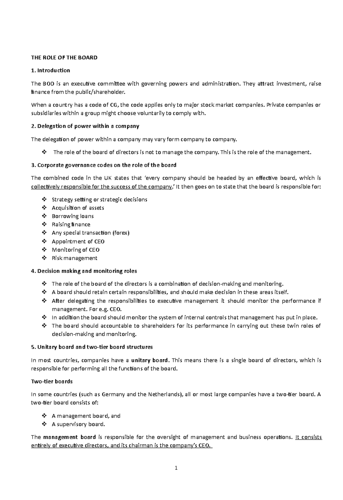 THE ROLE OF THE Board B.COM and BBA - THE ROLE OF THE BOARD ...