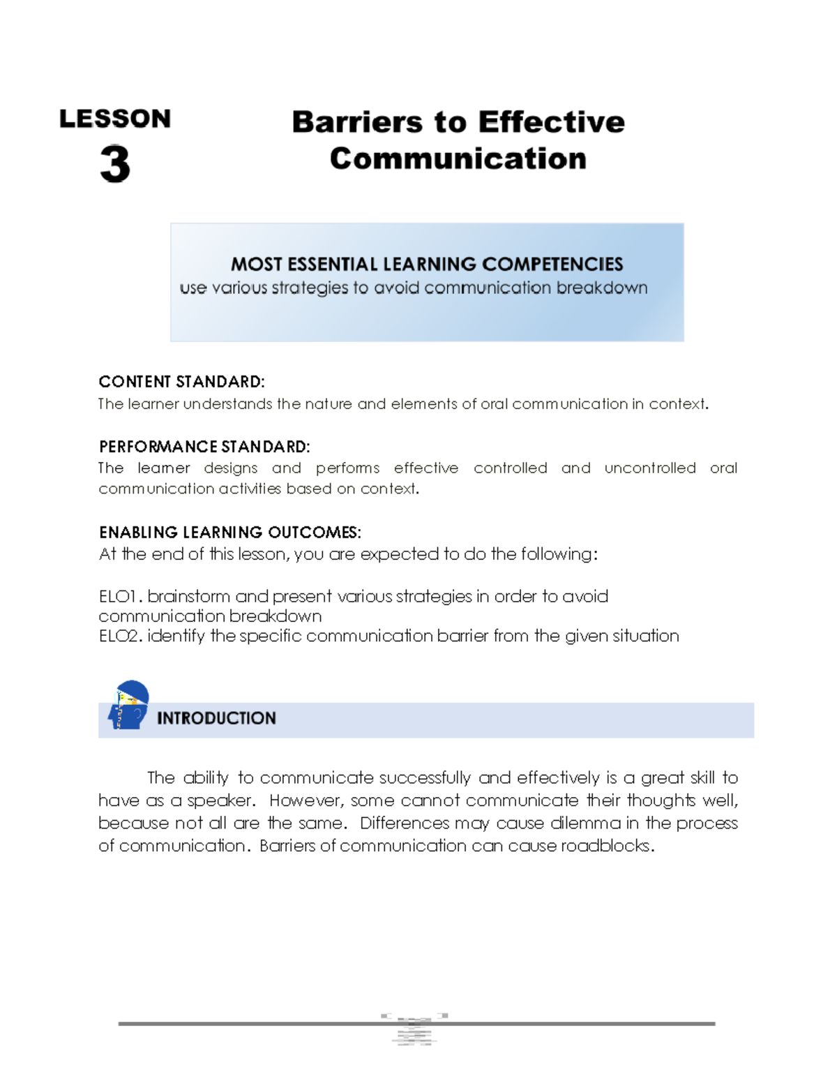 Enabling Learning Outcomes - CONTENT STANDARD: The learner understands the nature and elements ...