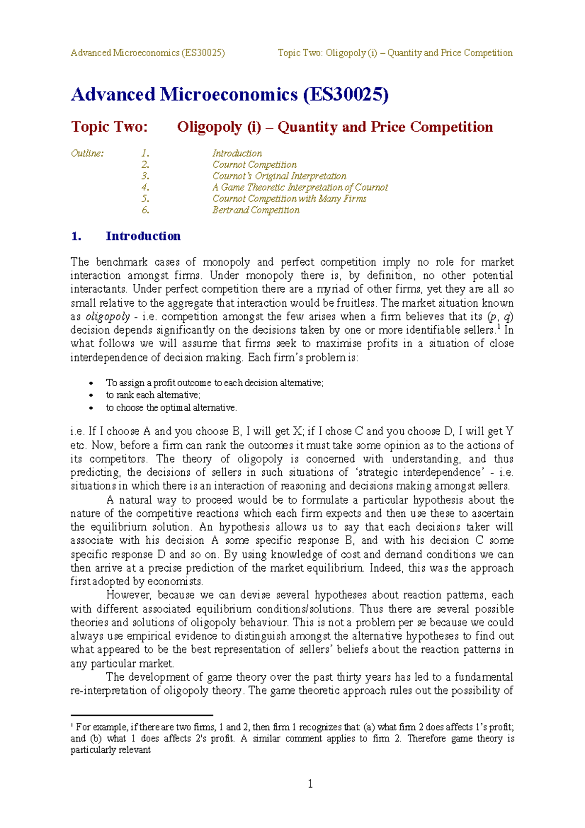 ES30025 2016-2017 Lecture Notes 5 - Advanced Microeconomics (ES30025 ...