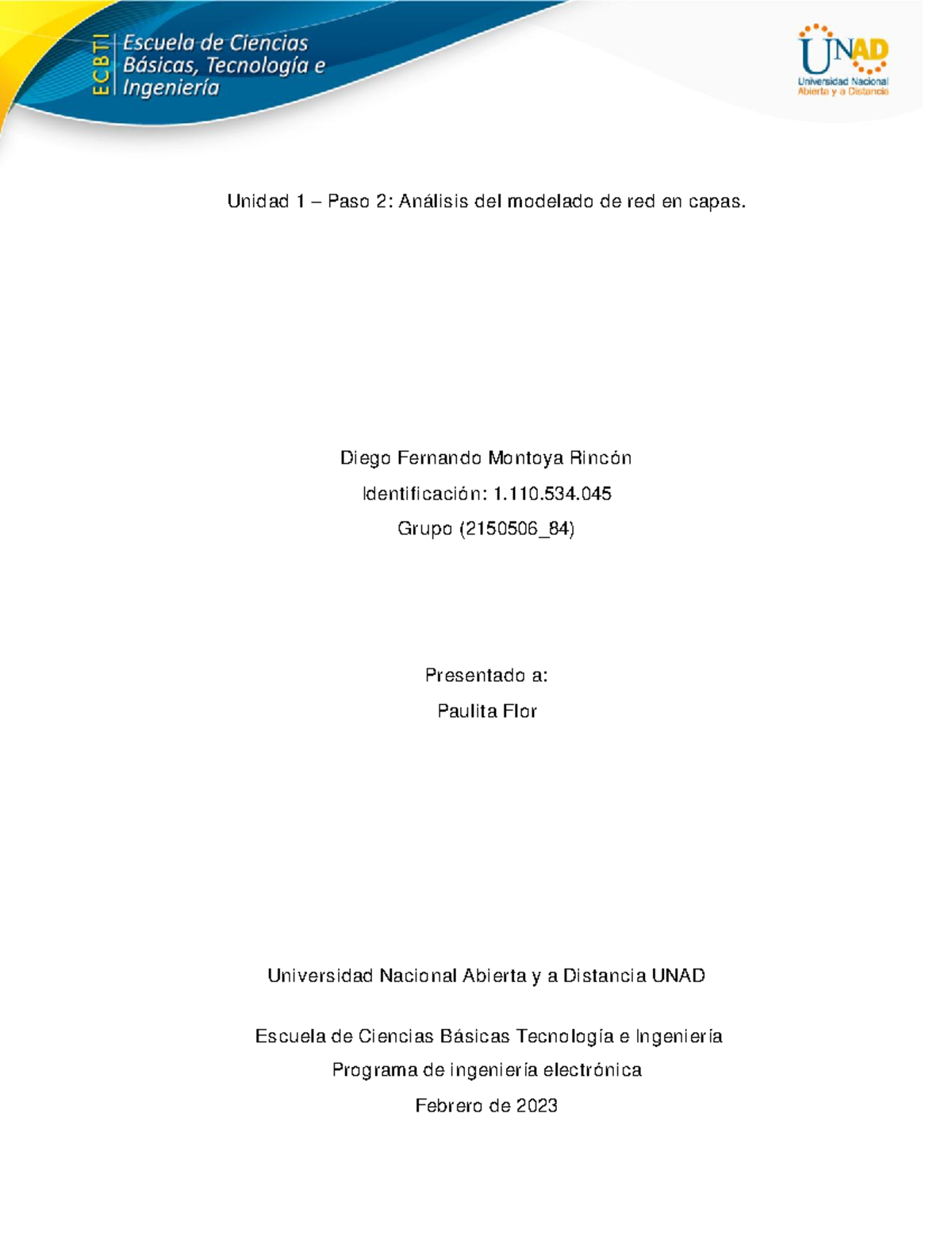 Unidad 1 – Paso 2 Análisis del modelado de red en capas Diego Montoya ...