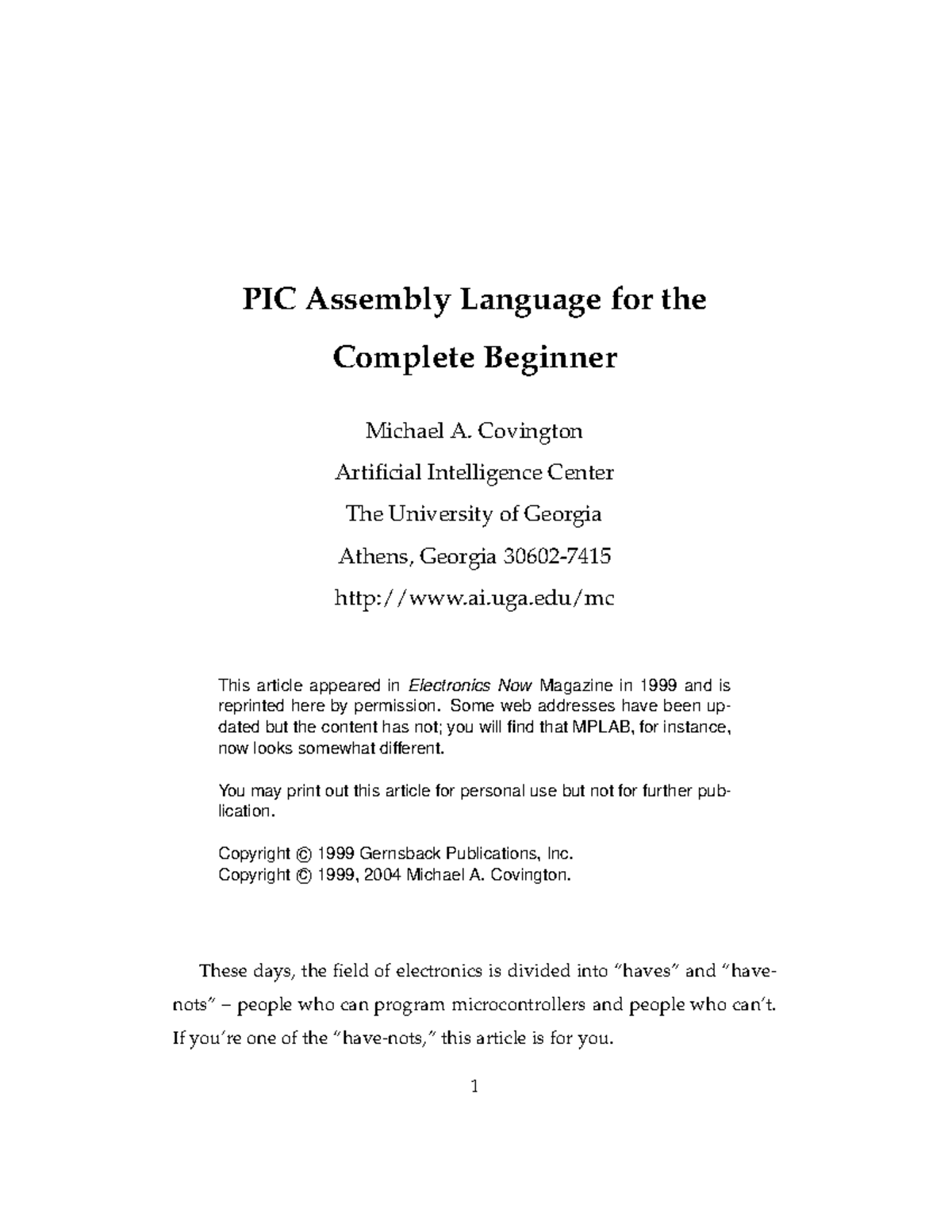 PIC Assembly Language for the Complete Beginner - PIC Assembly Language ...