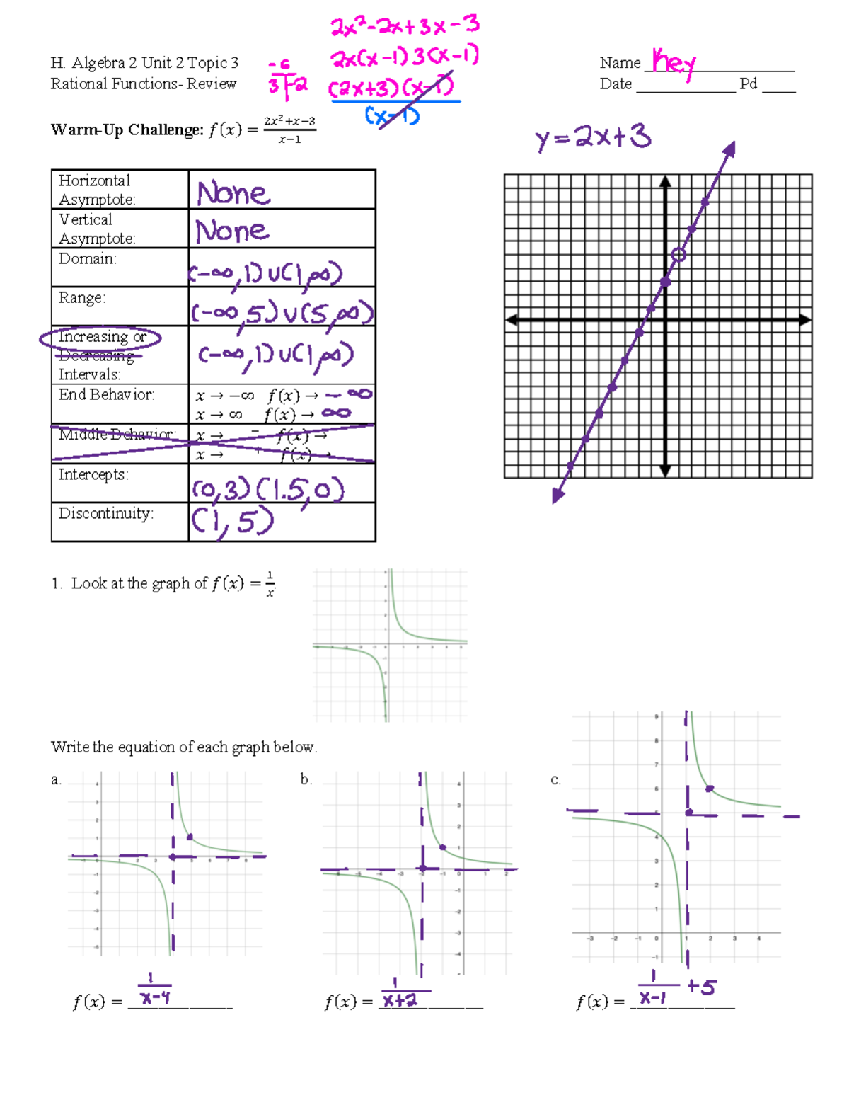8. KEY HW Rational Review - H. Algebra 2 Unit 2 Topic 3 Name ...