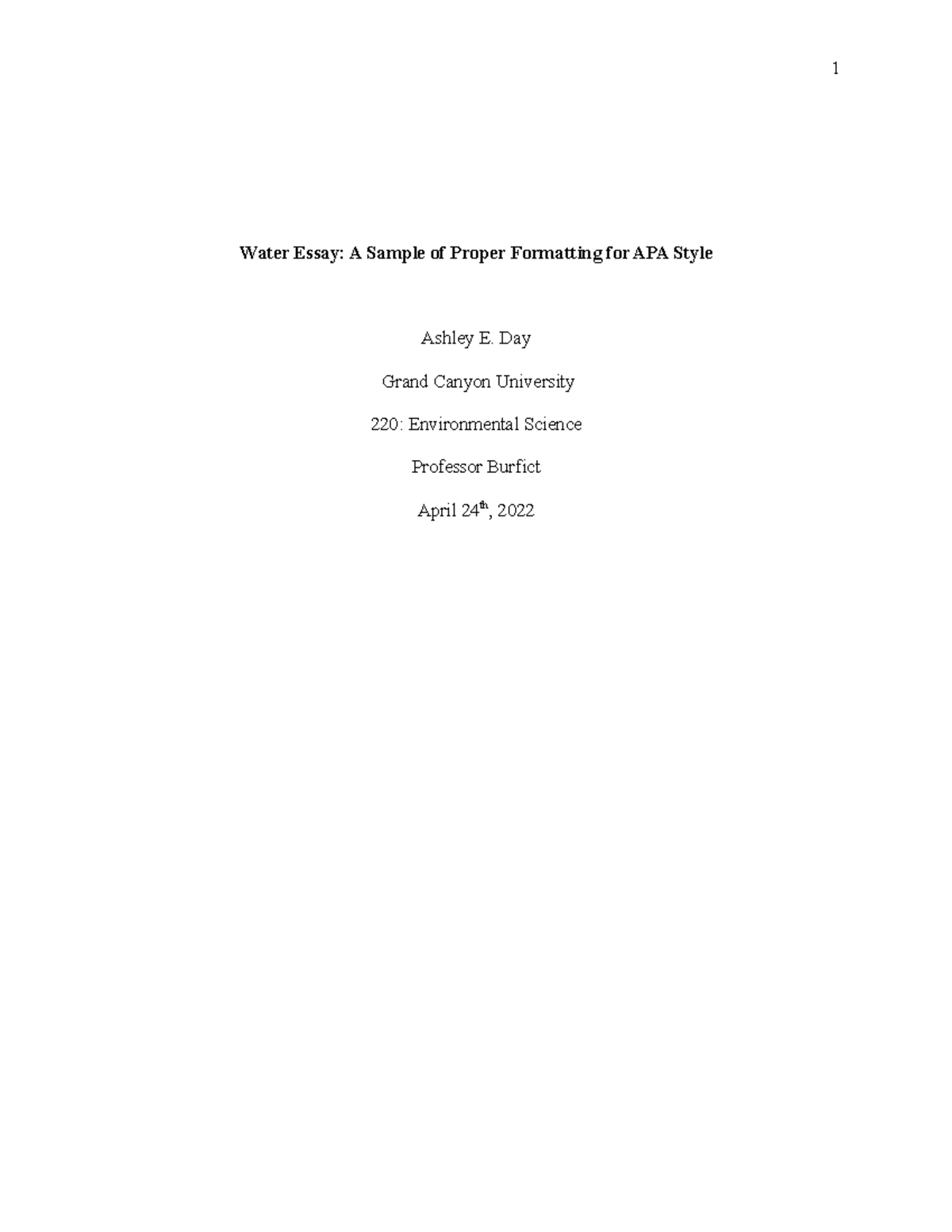 Water Quality Essay - Water Essay: A Sample of Proper Formatting for ...