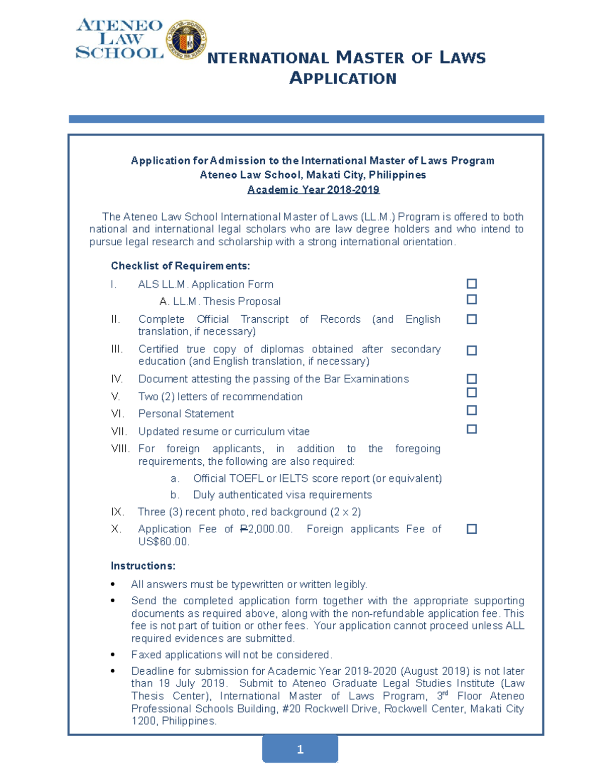 ALS Application Form - Form - INTERNATIONAL MASTER OF LAWS APPLICATION ...