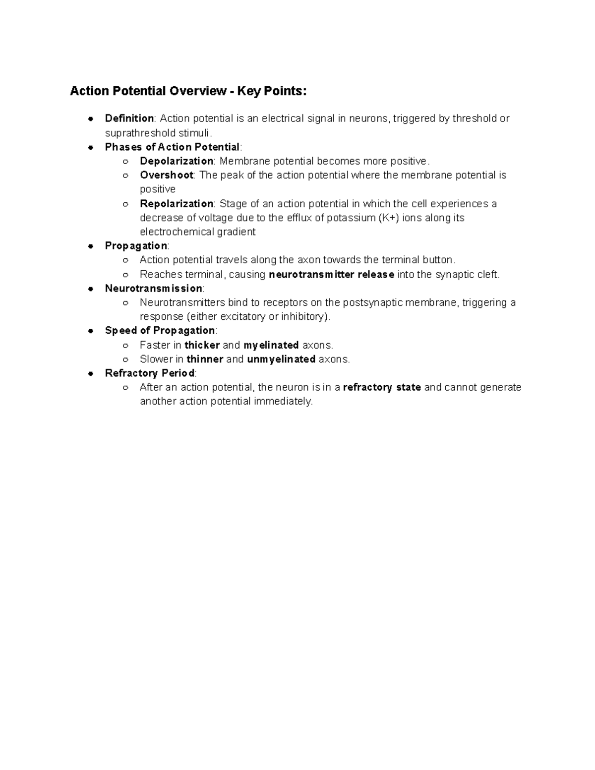 Action Potential Overview - Key Points - Google Docs - Action Potential ...