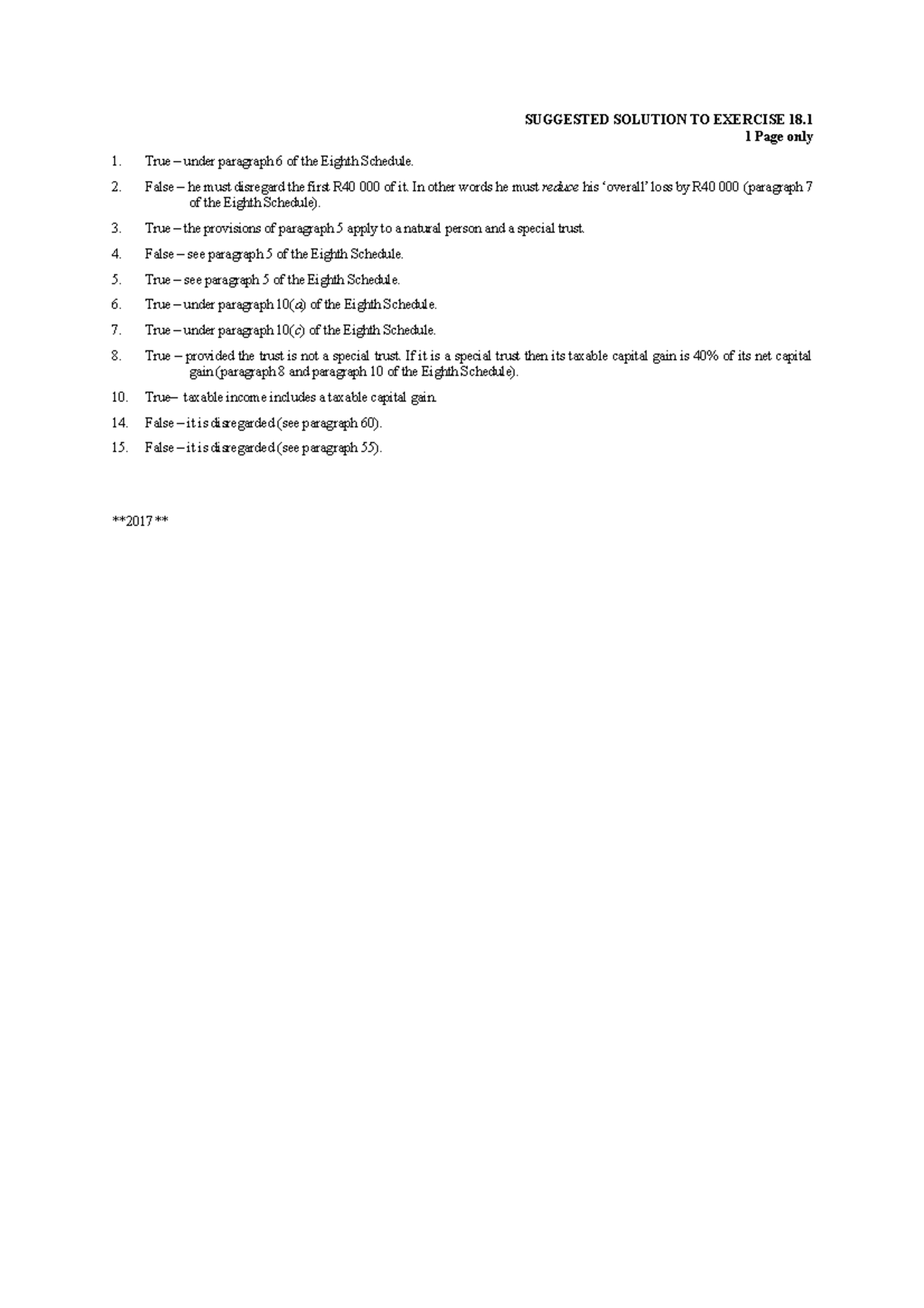 18.1 to 18 - Solutions - SUGGESTED SOLUTION TO EXERCISE 18. 1 Page only ...