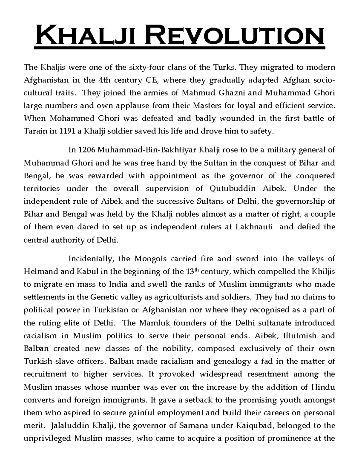 The Khalji Revolution - Khalji Revolution The Khaljis were one of the ...