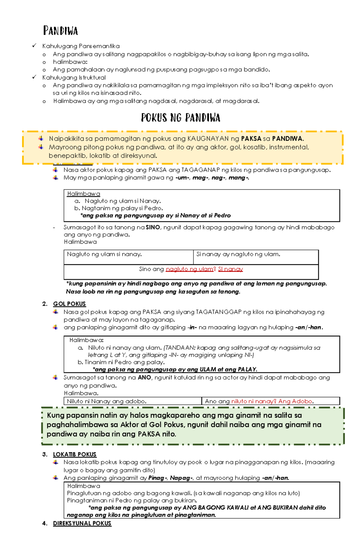 Pandiwa Pokus - module for Filipino 10 - Pandiwa Kahulugang ...