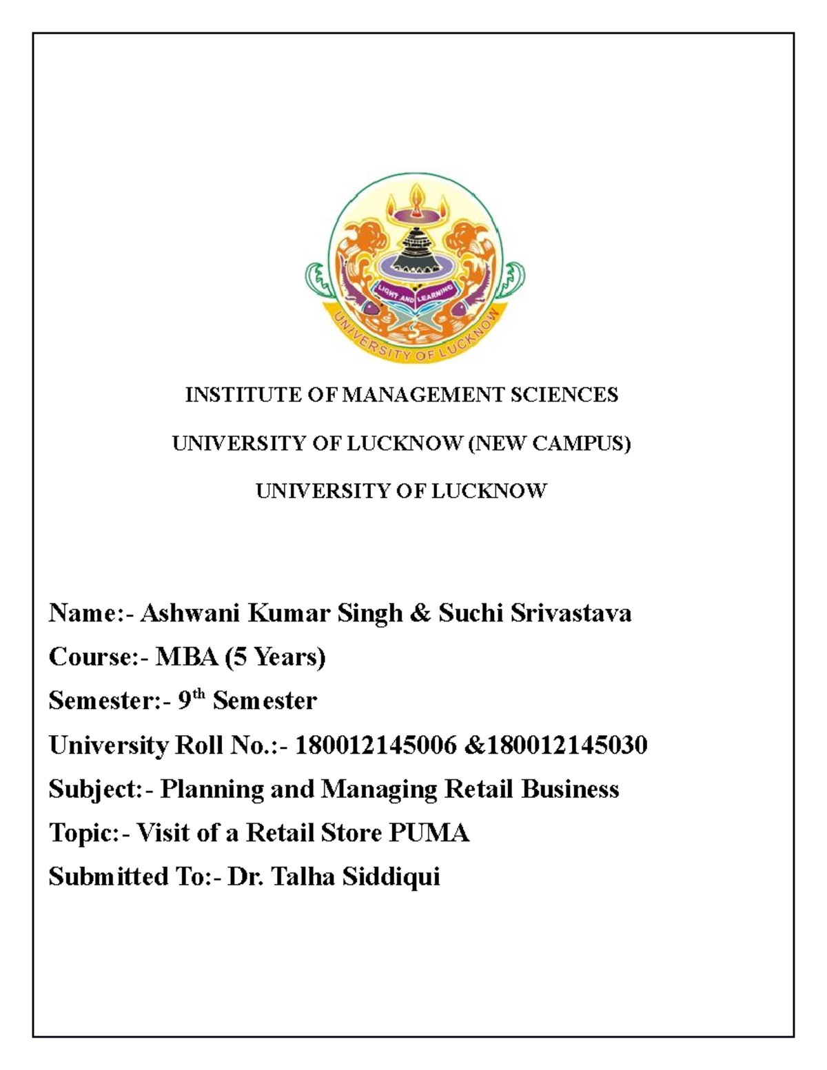 Assigment 1 - retail business report - INSTITUTE OF MANAGEMENT SCIENCES ...