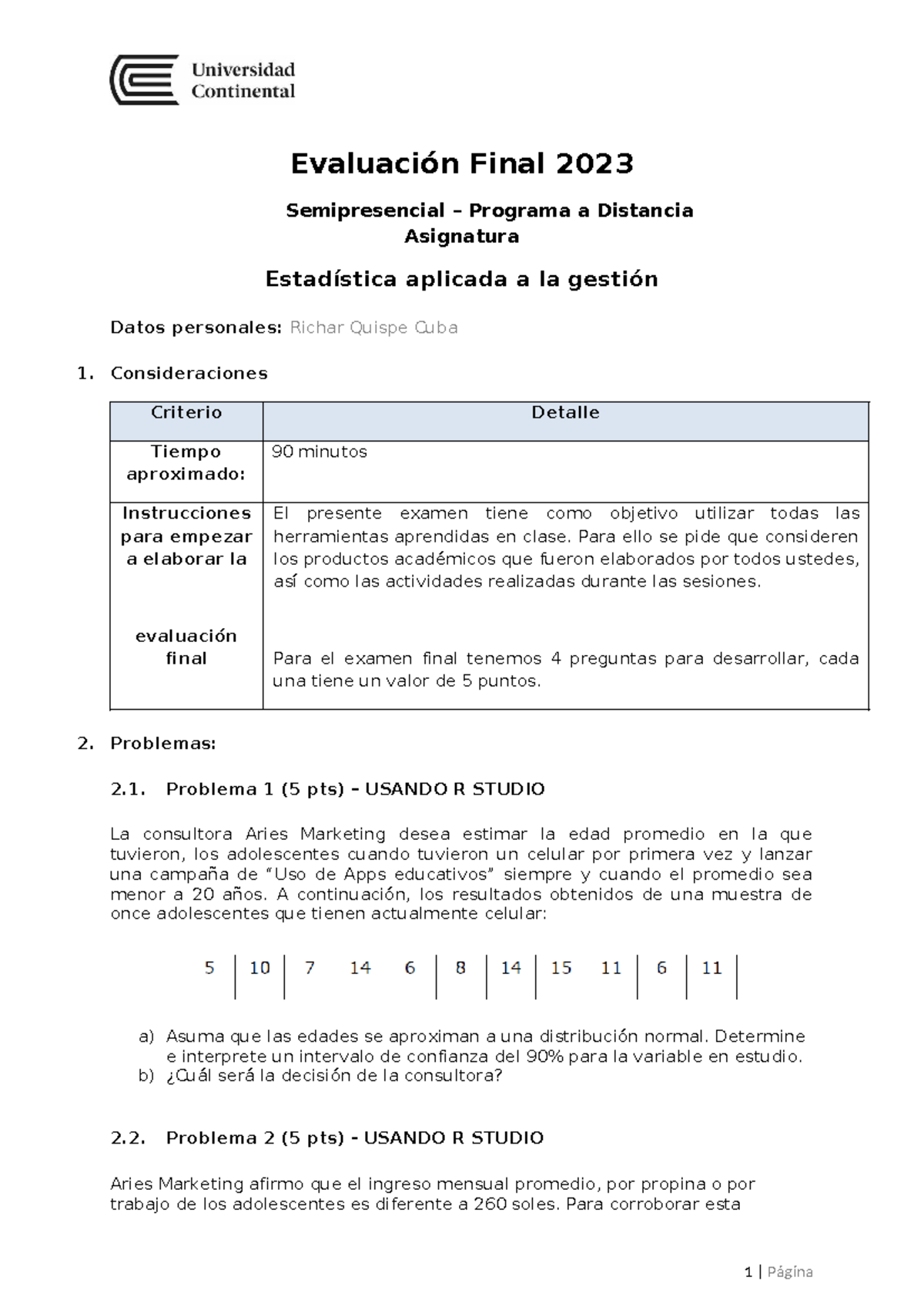 Examen final - Evaluación Final 2023 Semipresencial – Programa a Distancia Asignatura ...