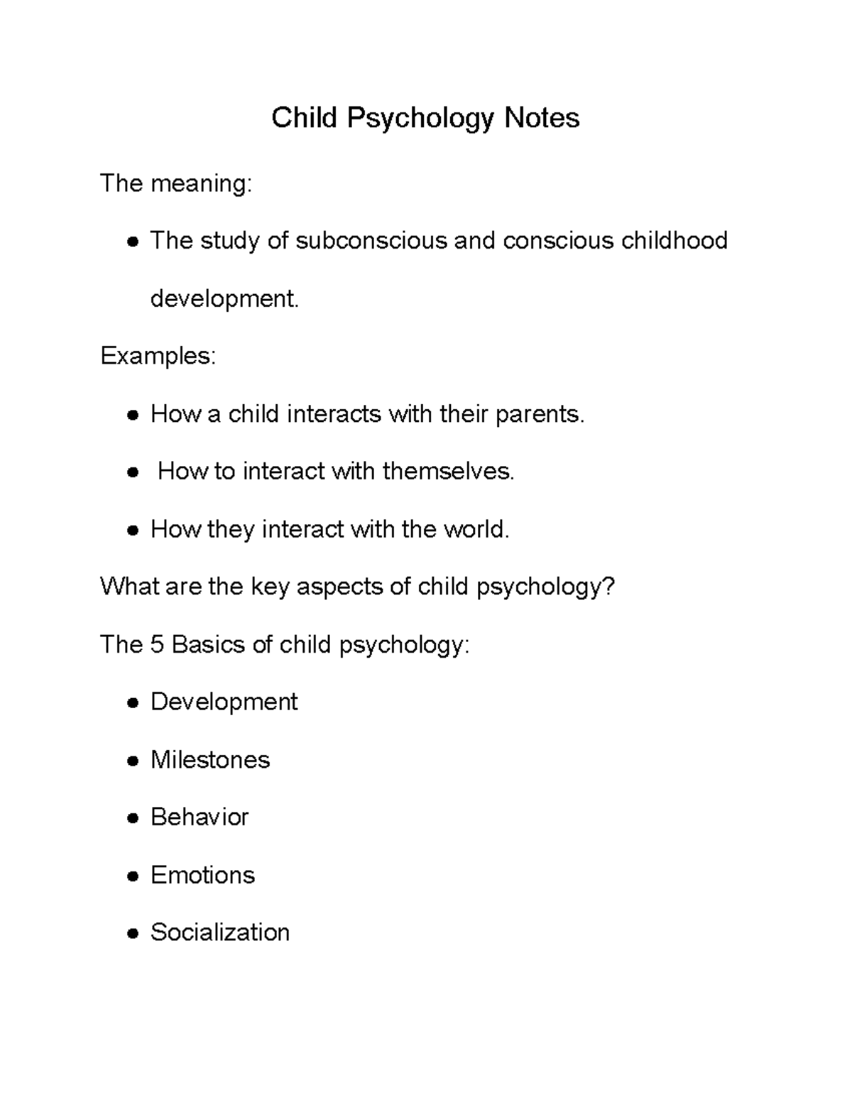 Child Psychology Notes - Examples: How a child interacts with their ...
