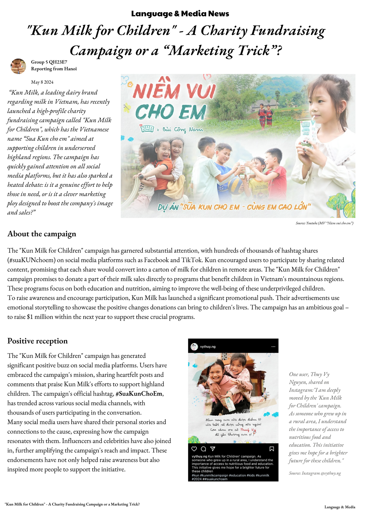 Newspaper report - "Kun Milk for Children" - A Charity Fundraising ...