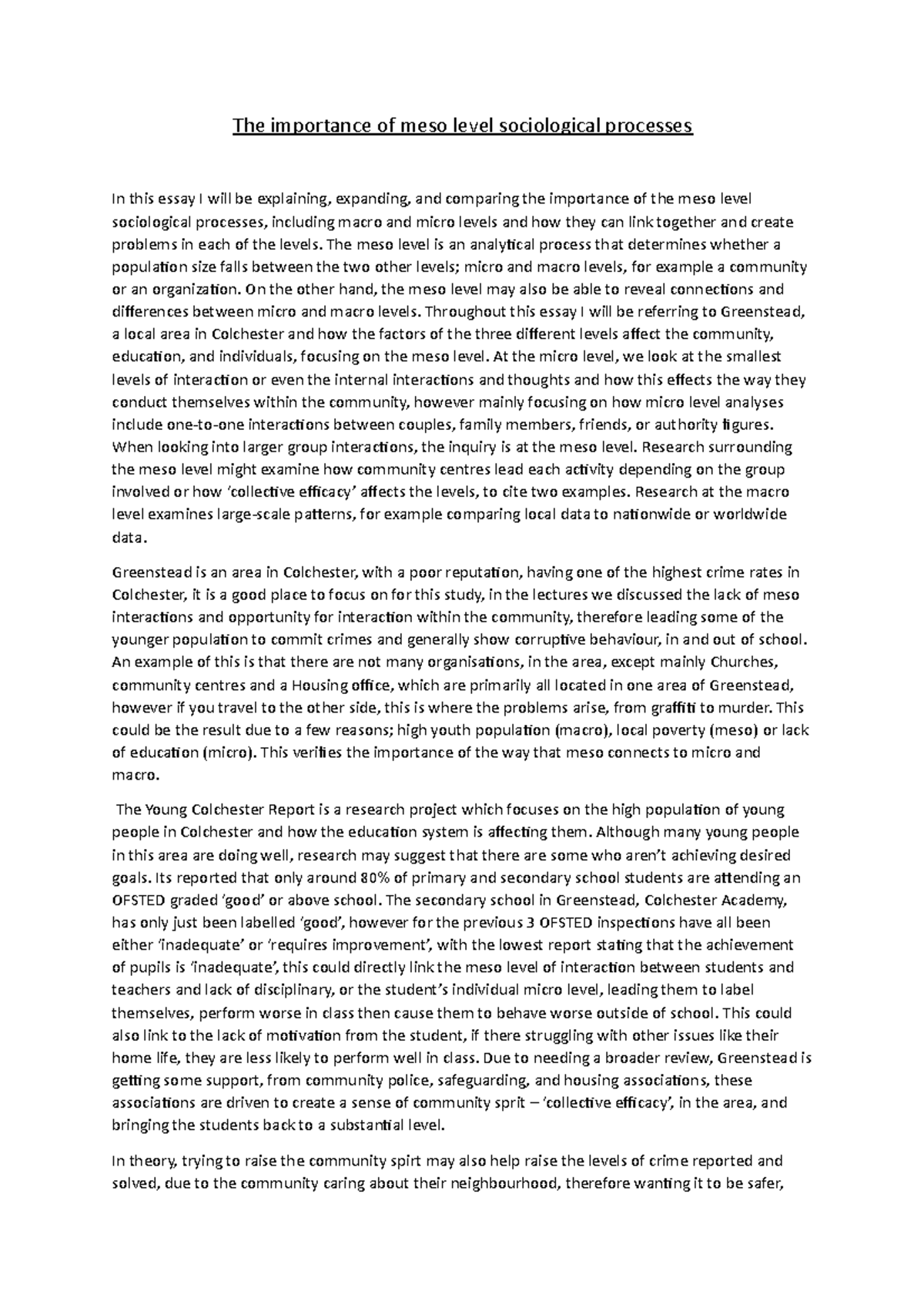 The importance of meso level sociological processes - The meso level is ...