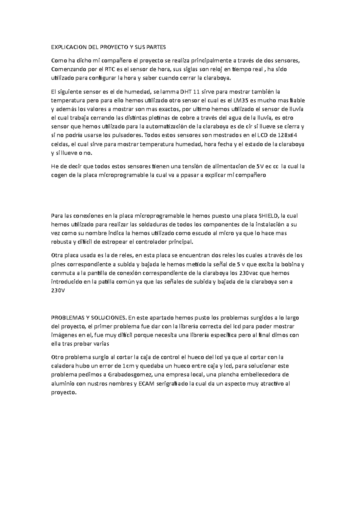 Explicacion DEL Proyecto Y SUS Partes - EXPLICACION DEL PROYECTO Y SUS ...