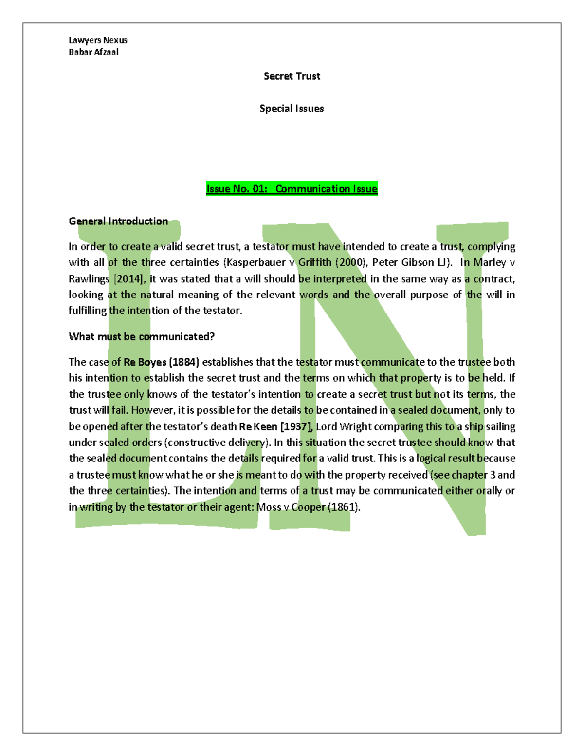Secret Trust specific issues - Babar Afzaal Secret Trust Special Issues ...