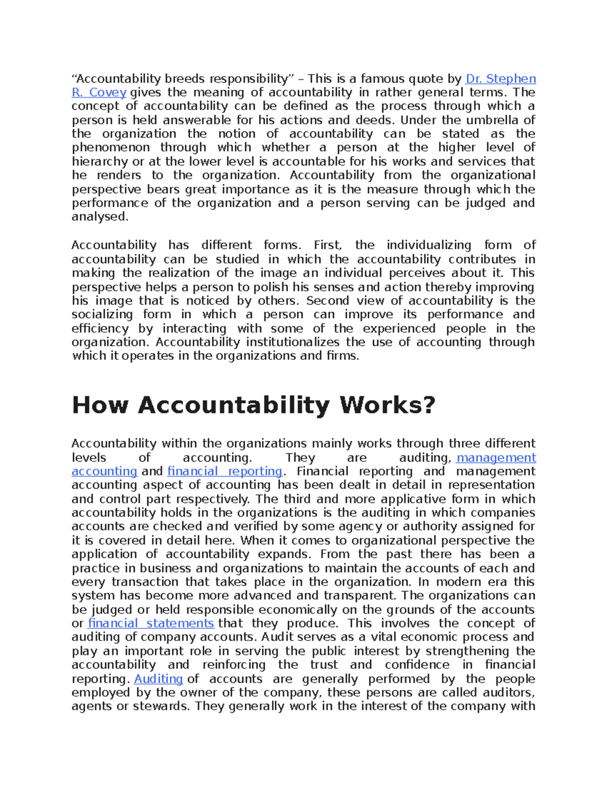 Accountability reprt - “Accountability breeds responsibility” – This is ...