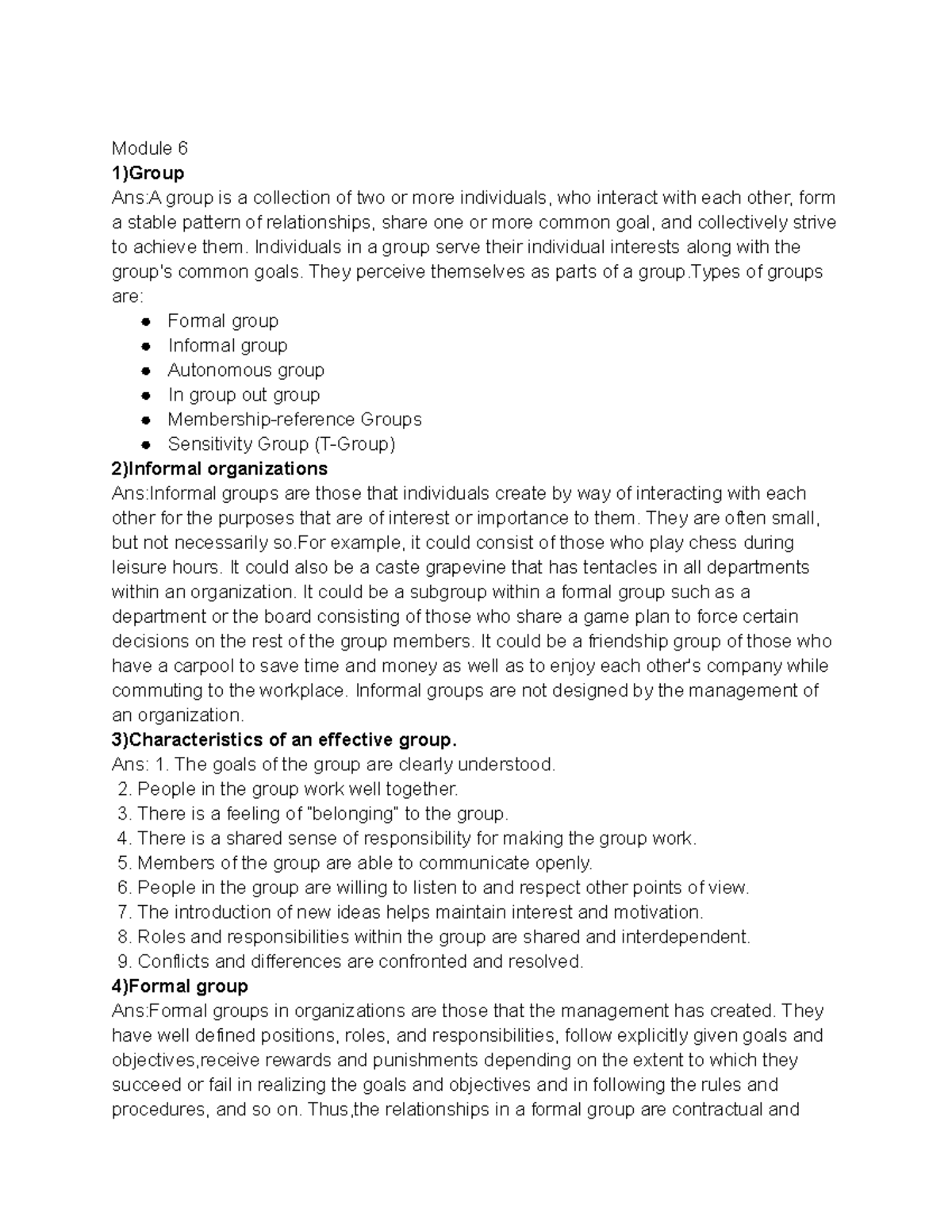 Question and answers of the module Group and Teamwork - Psychology - MG ...