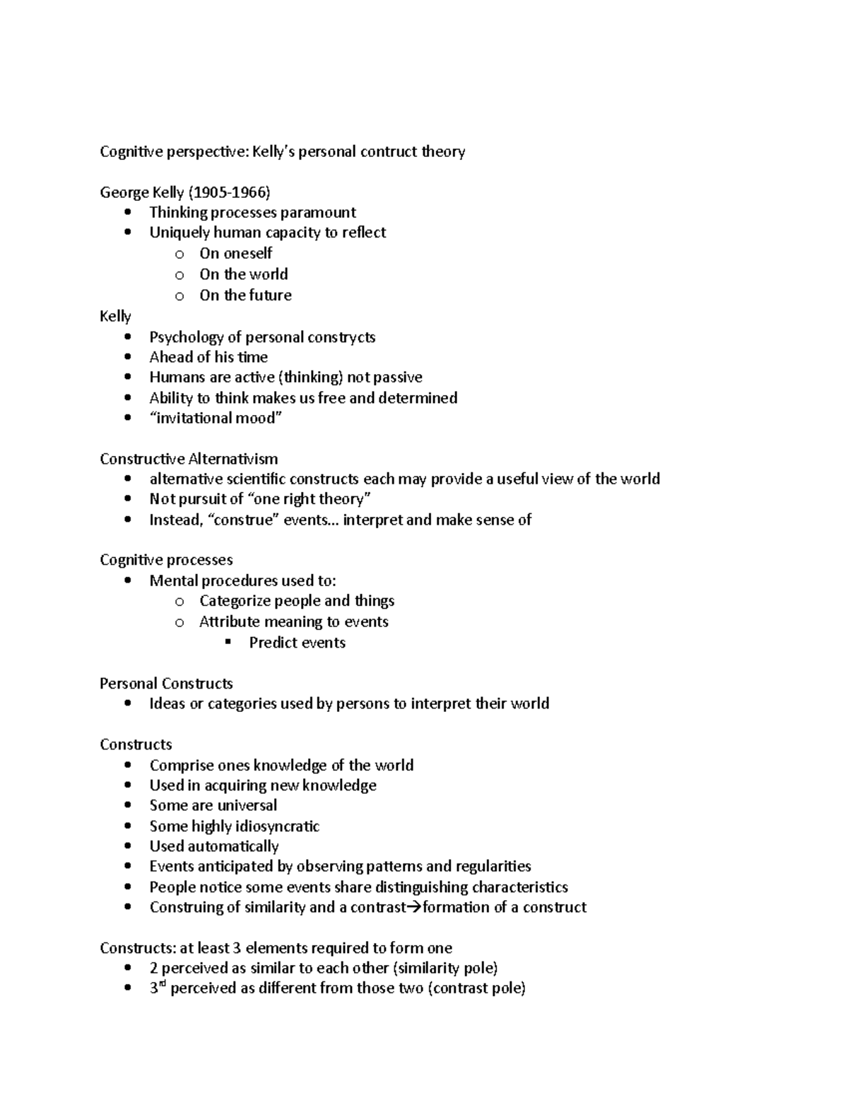 Cognitive Perspective: Personal Construct Theory by George Kelly - Studocu