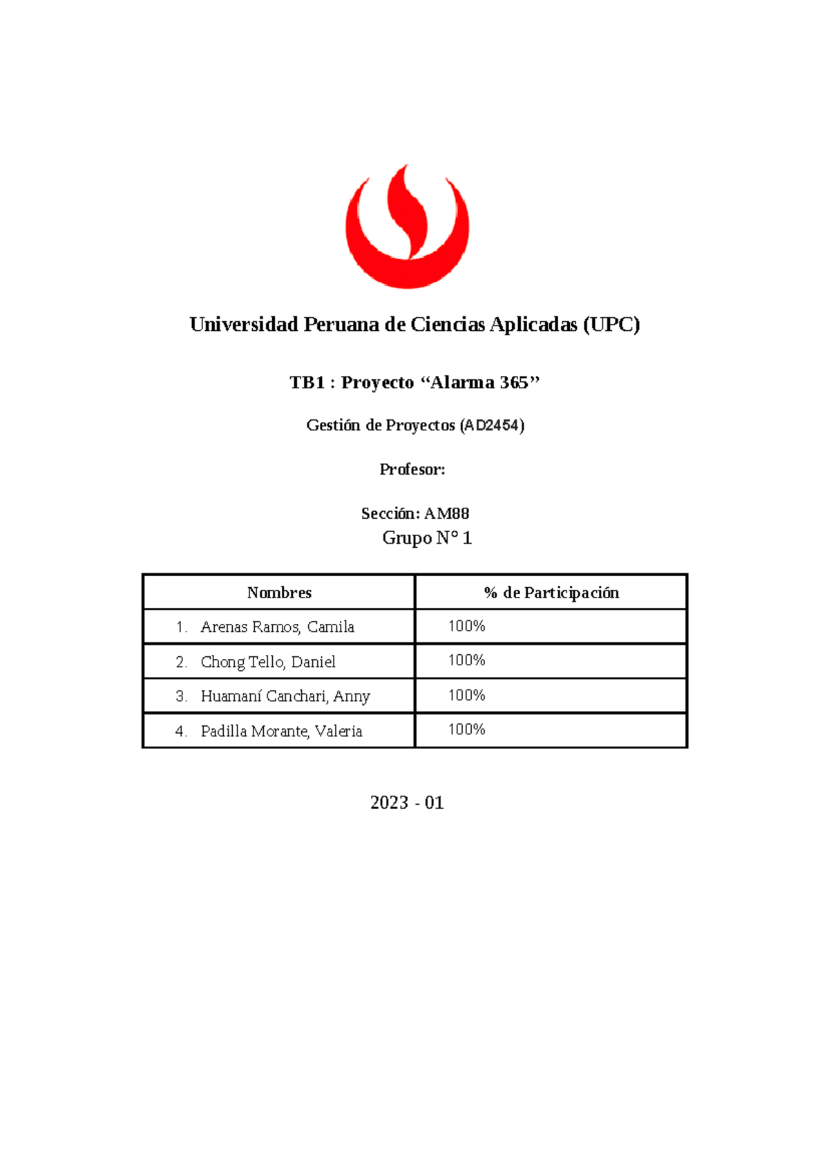 Trabajo parcial Gestion de proyectos - Universidad Peruana de Ciencias Aplicadas (UPC) TB1 ...