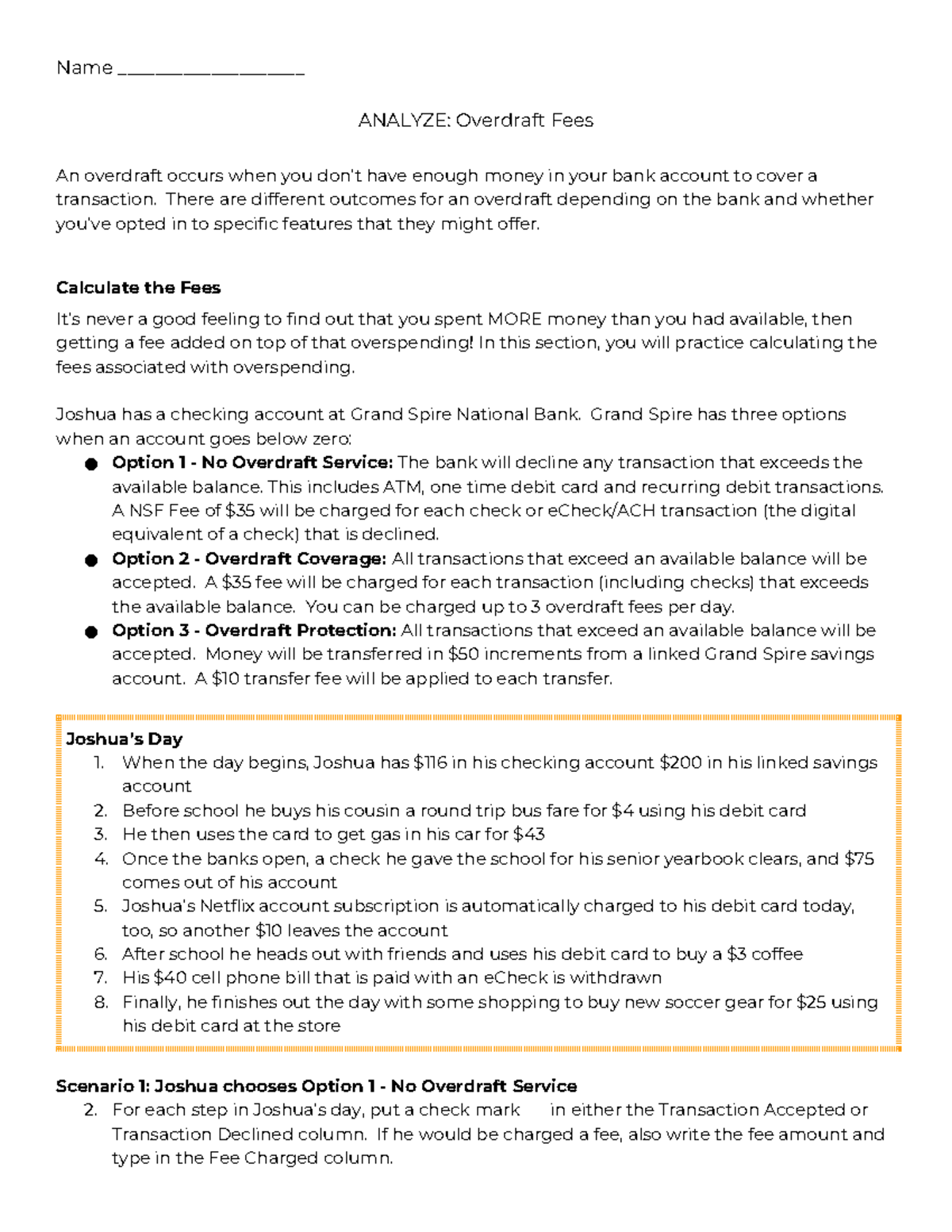 Copy of Overdraft Fees - Due today - Name ____________________ ANALYZE ...