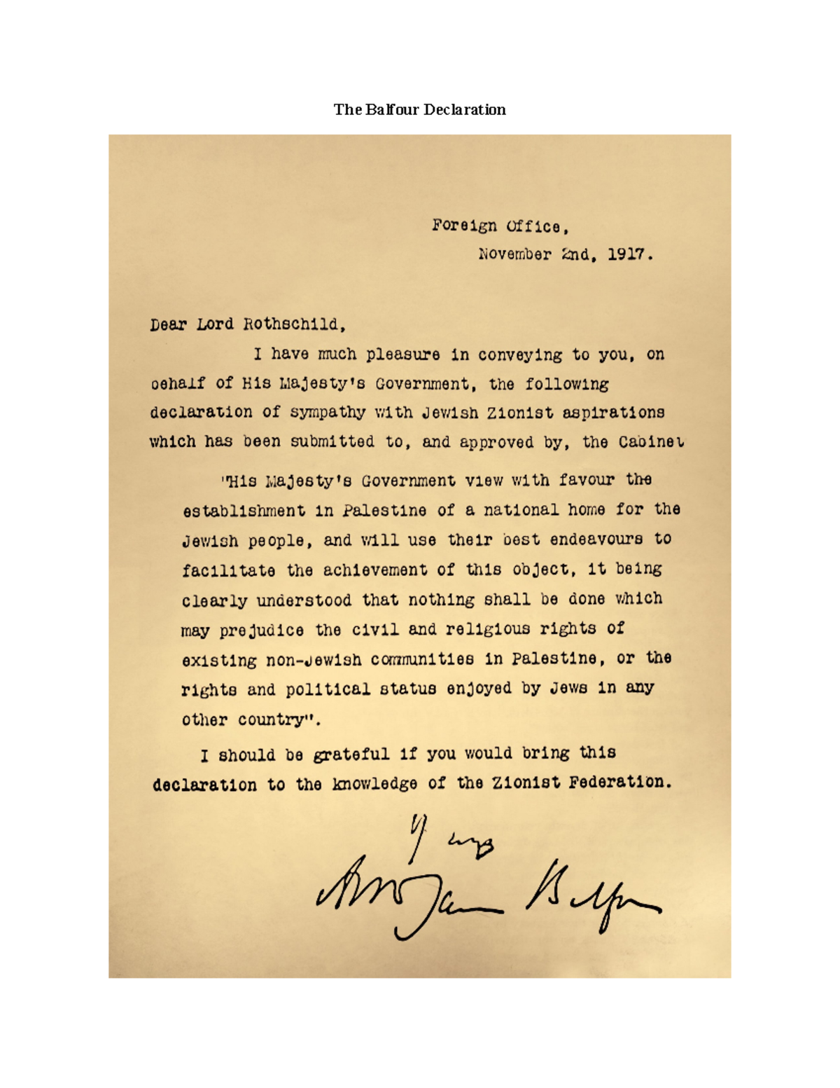 The Balfour Declaration - The Balfour Declaration Foreign Secretary ...
