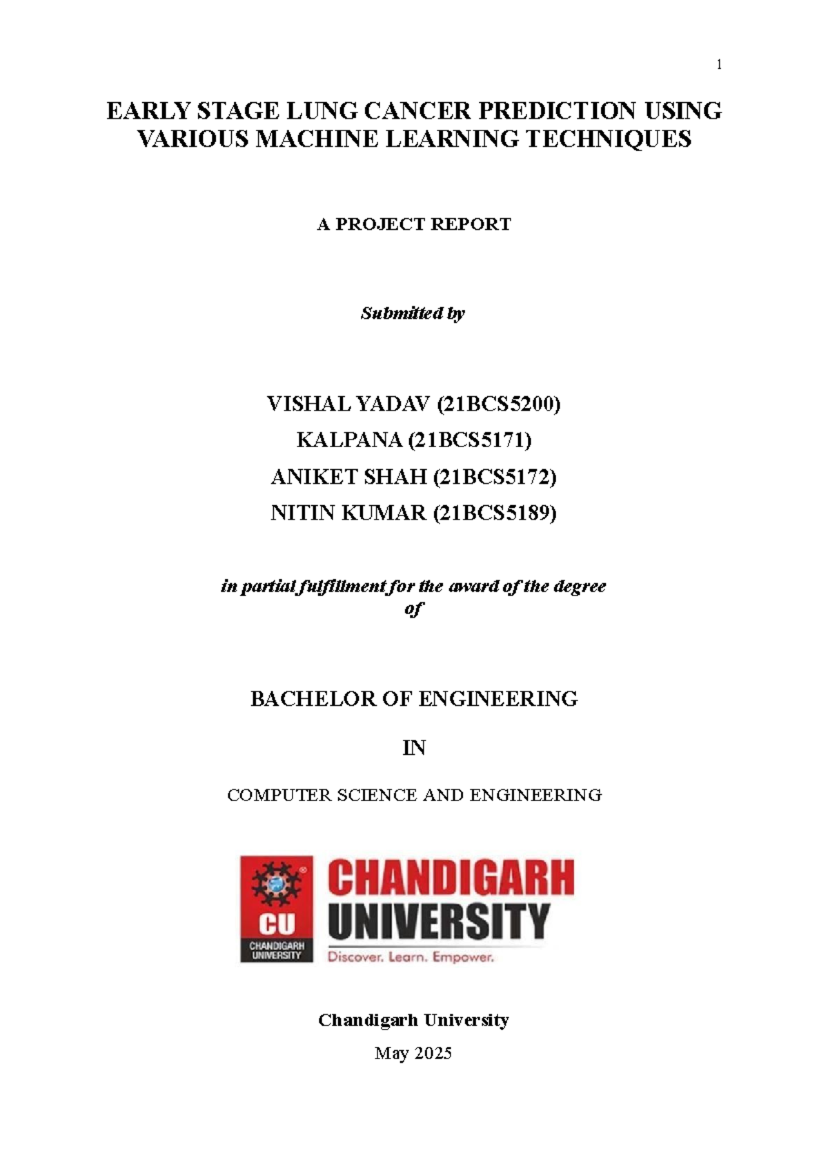 CPS Final(1 may) - EARLY STAGE LUNG CANCER PREDICTION USING VARIOUS ...