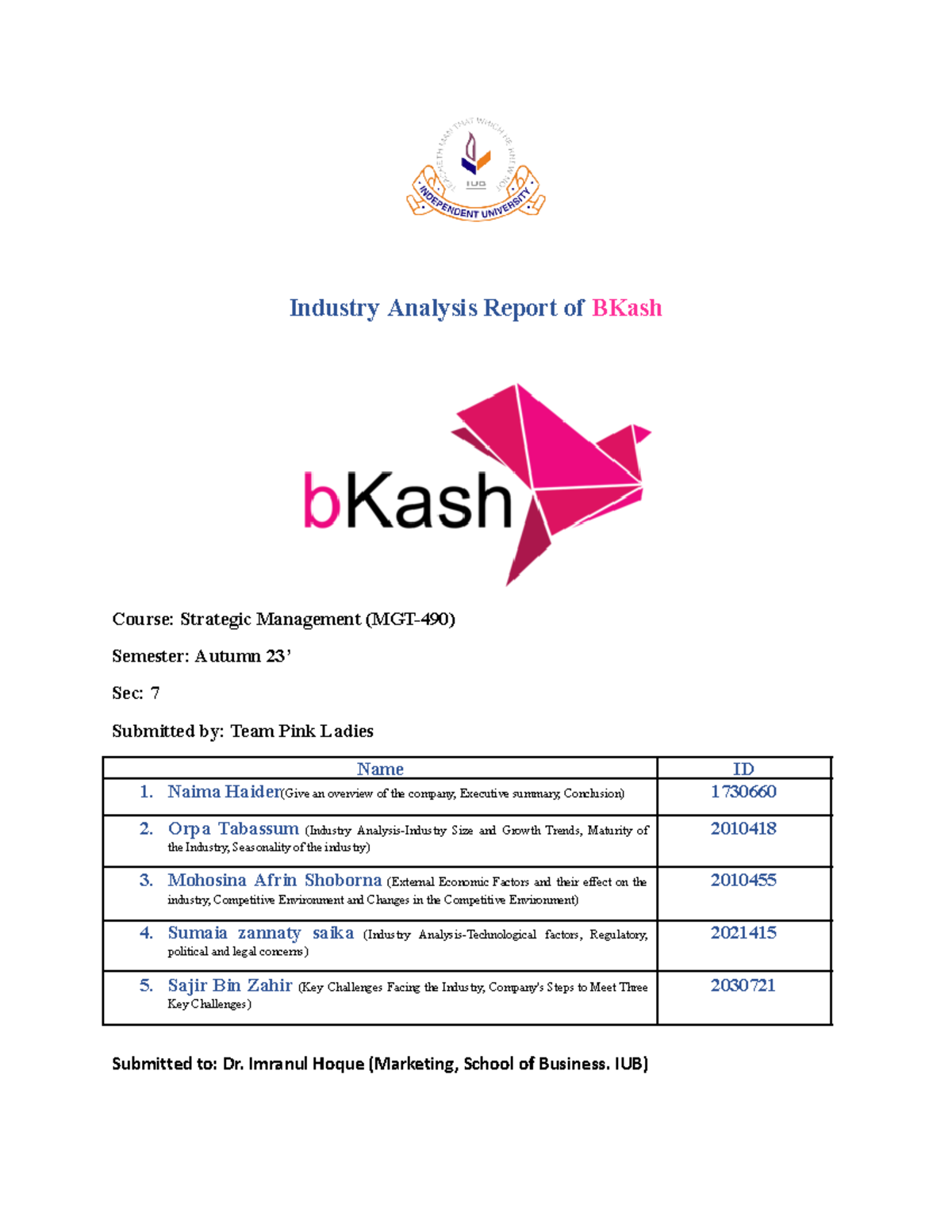 Industry-Analysis-Report - Industry Analysis Report of BKash Course: Strategic Management (MGT ...