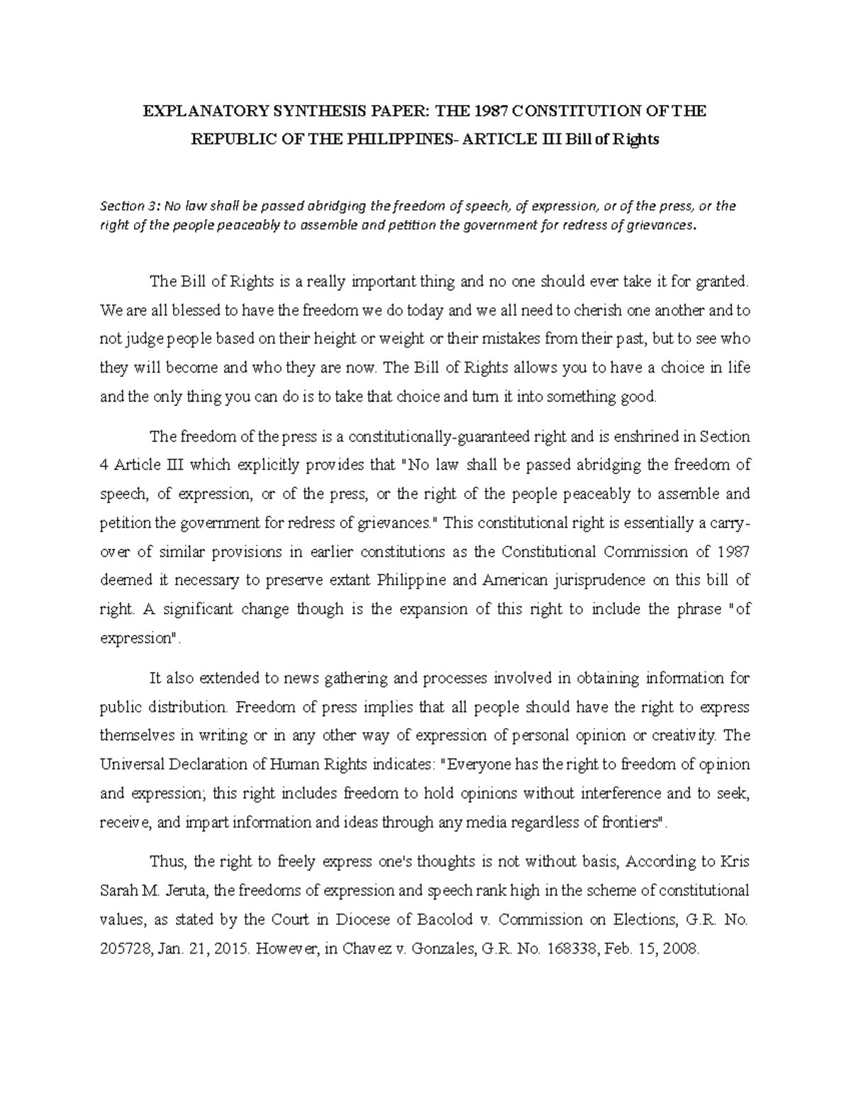 Romel Agbon - Explanatory Synthesis Paper - EXPLANATORY SYNTHESIS PAPER ...